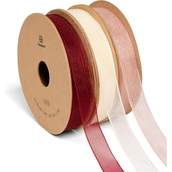 3/8" x 30Yd Organza Ribbon Red Pink White Sheer Ribbons Set 10 Yd x 3 ...
