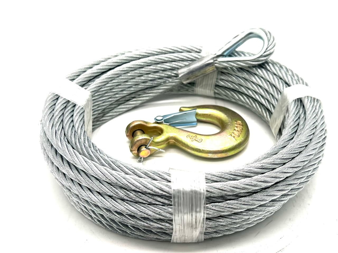 3/8" x 50 ft Galvanized Wire Rope Winch Cable + 3/8" Grade 70 Clevis ...