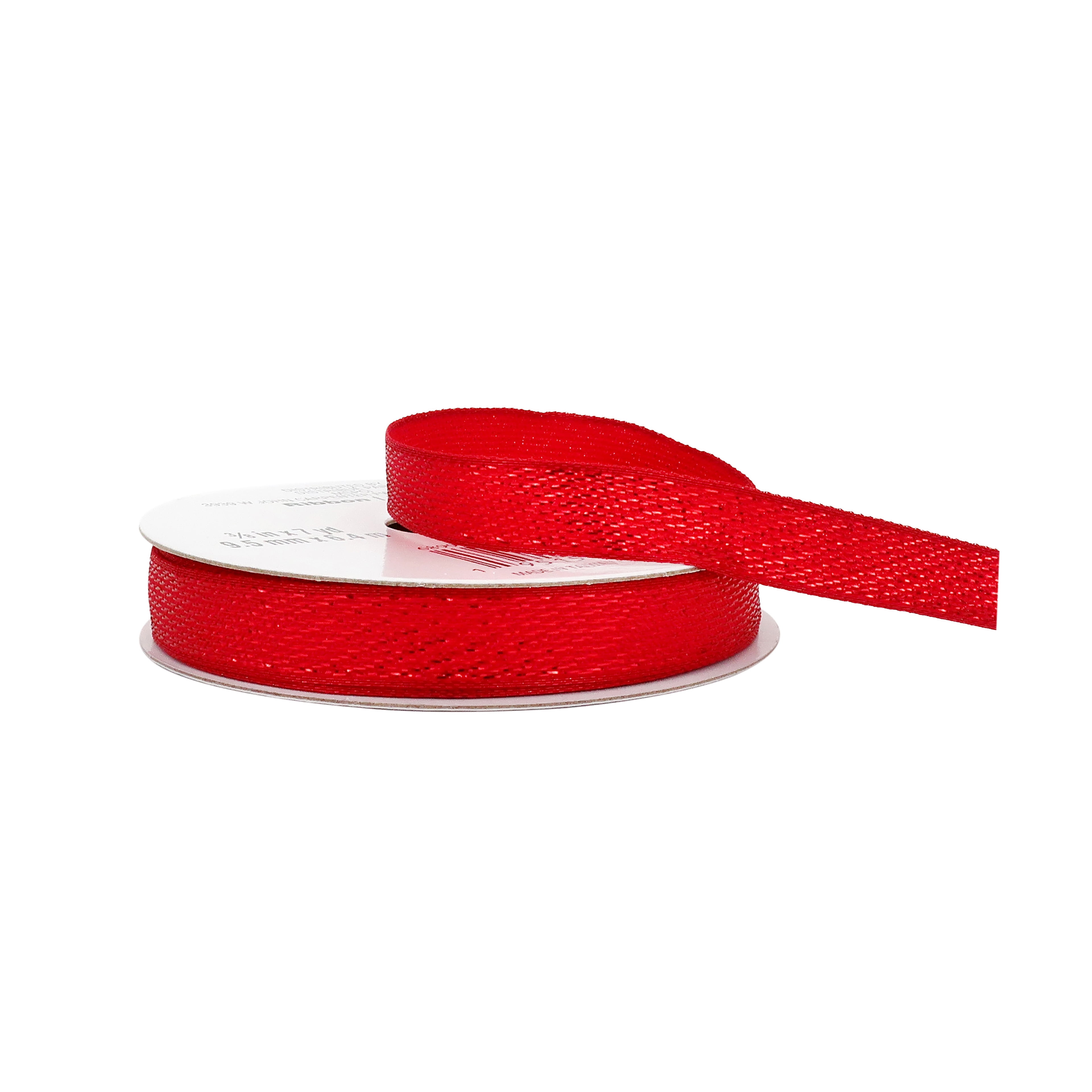 3/8" x 7yd. Red Metallic Ribbon by Celebrate It – Non-Wired Woven ...
