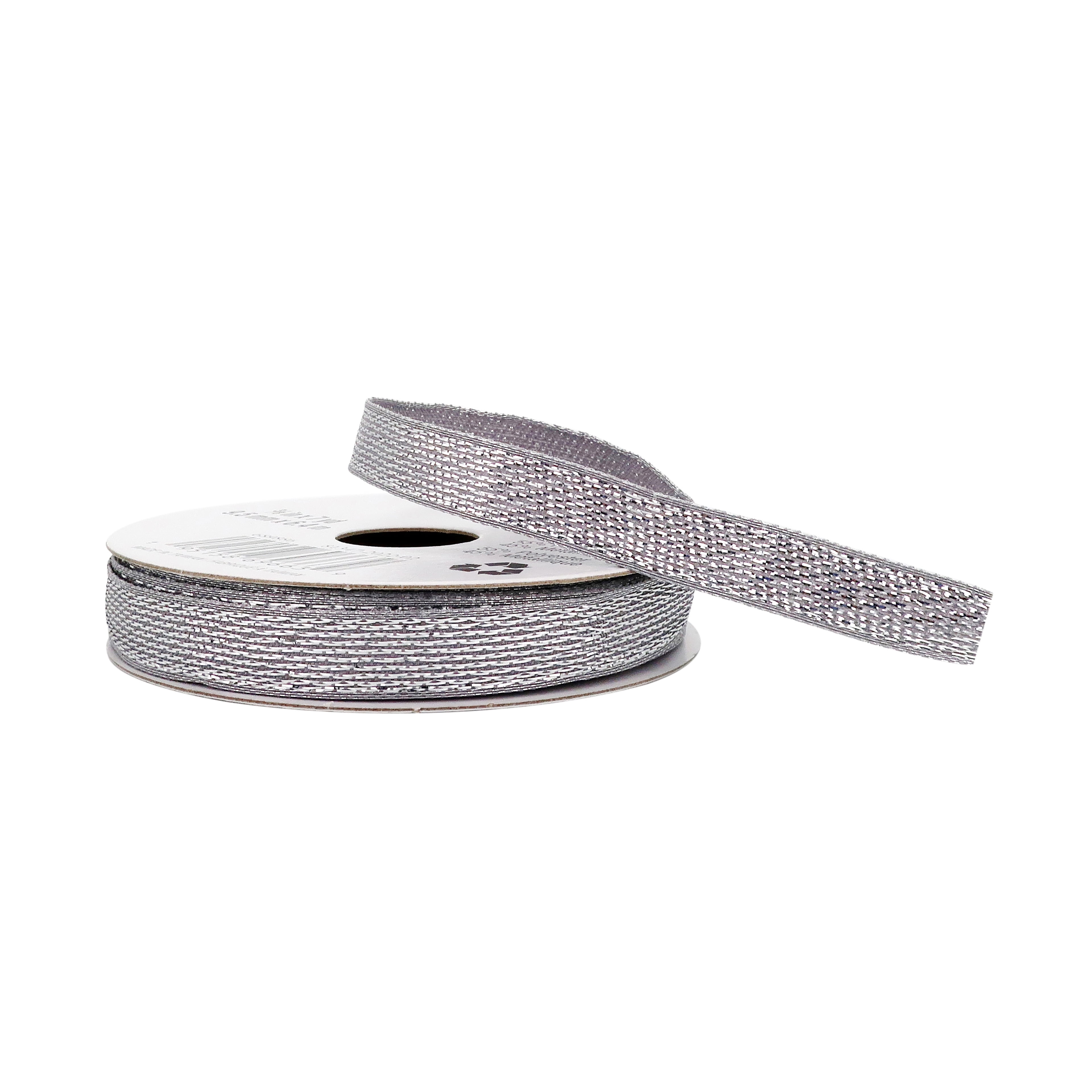 3/8" x 7yd. Silver Metallic Ribbon by Celebrate It – Non-Wired Woven ...