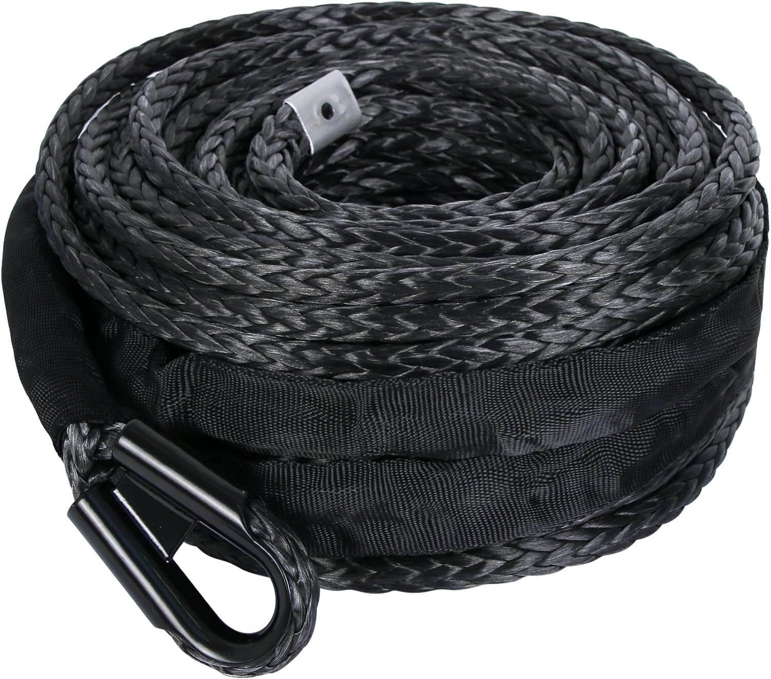 3/8 in x 95 ft Synthetic Winch Rope with Protecting Sleeve and Thimble ...