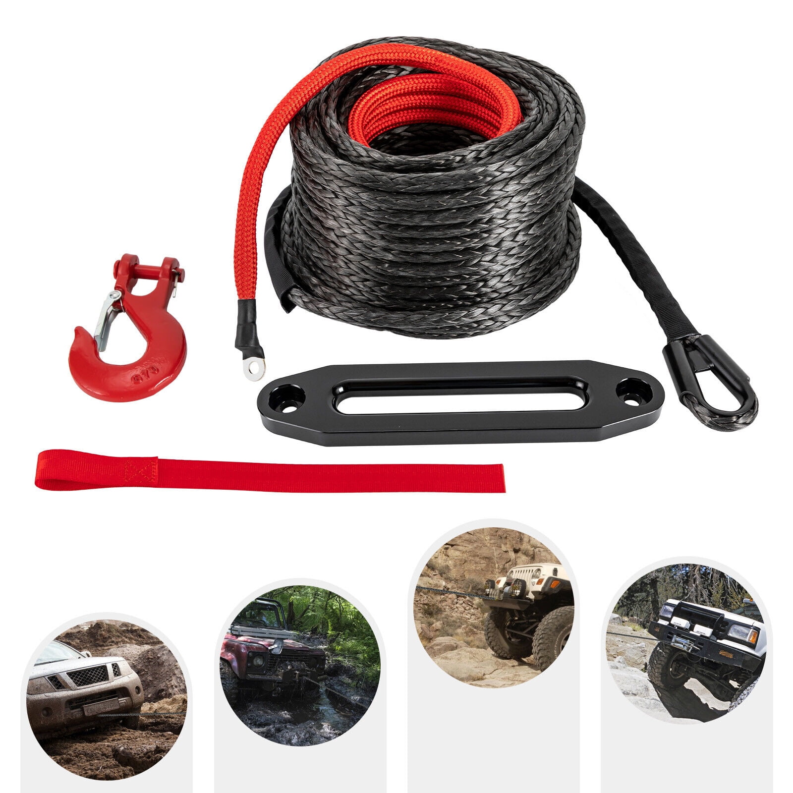 3/8"x100ft Synthetic Winch Rope 23809lbs Recovery Cable Winch Line for ...