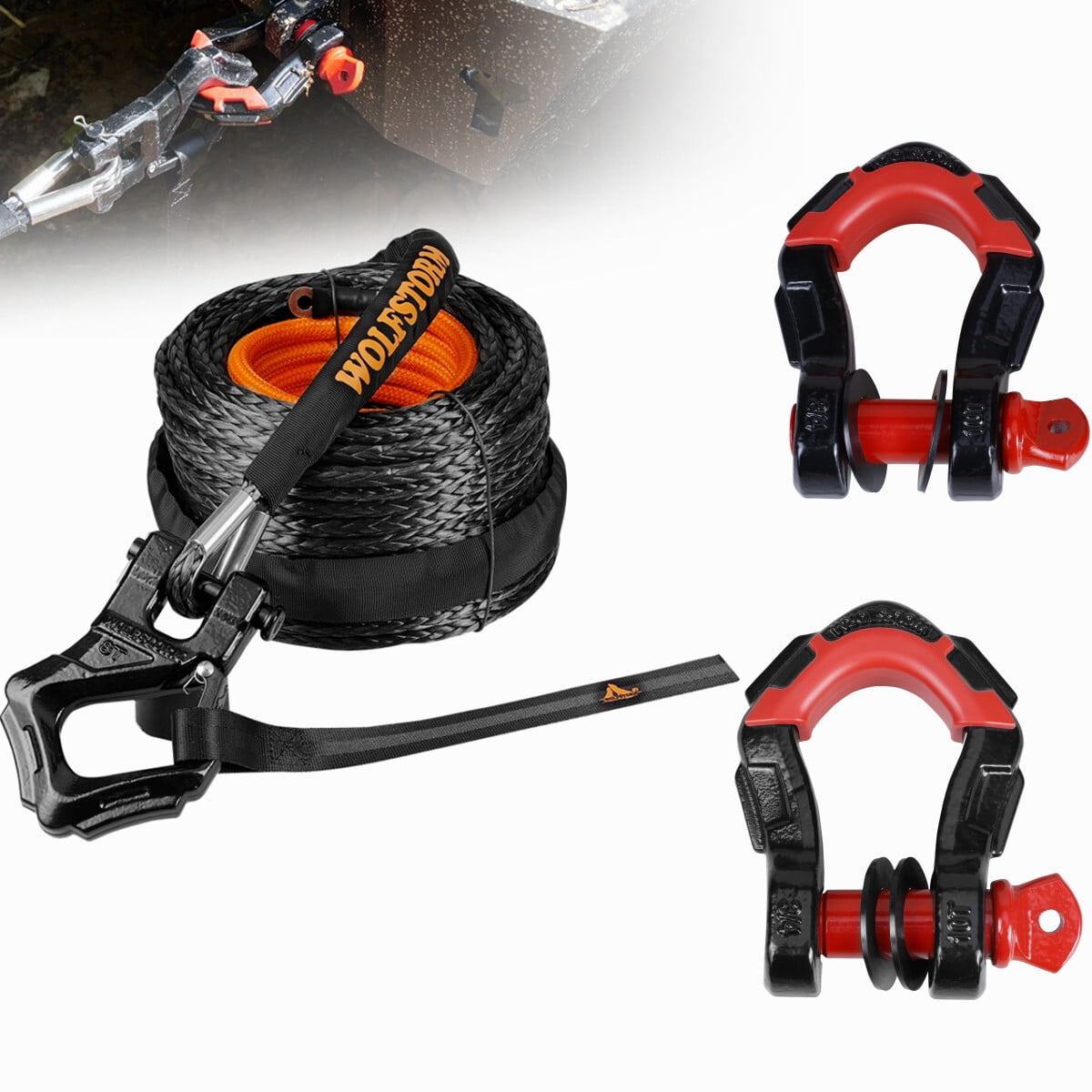 3/8"x100ft Synthetic Winch Rope Line Recovery Cable w/Winch Hook + 2PC ...