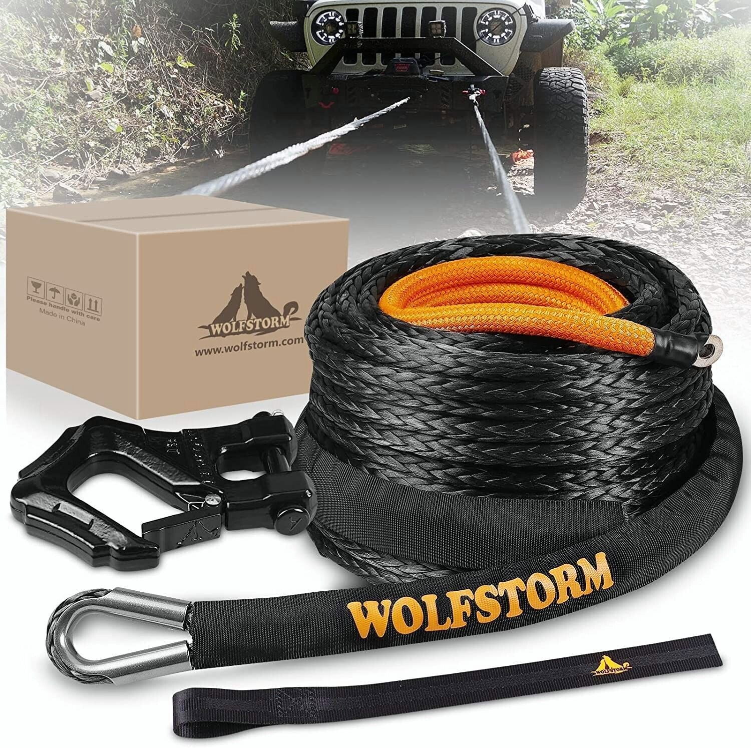3/8"x100ft Synthetic Winch Rope Line Recovery Cable w/Winch Hook for ...