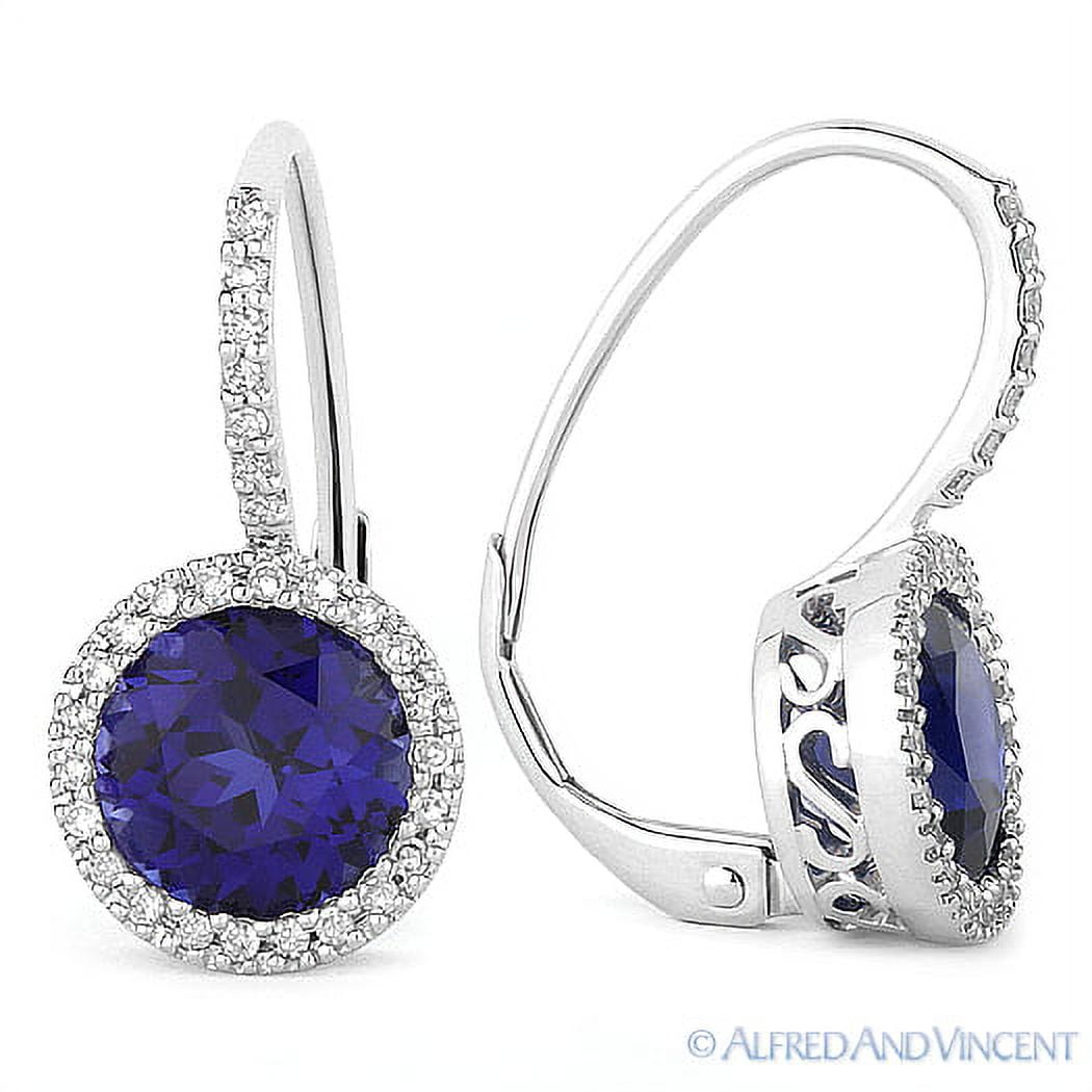 3.83ct Lab-Created Blue Sapphire & Diamond Leverback Drop Earrings in 14k White Gold - Walmart.com