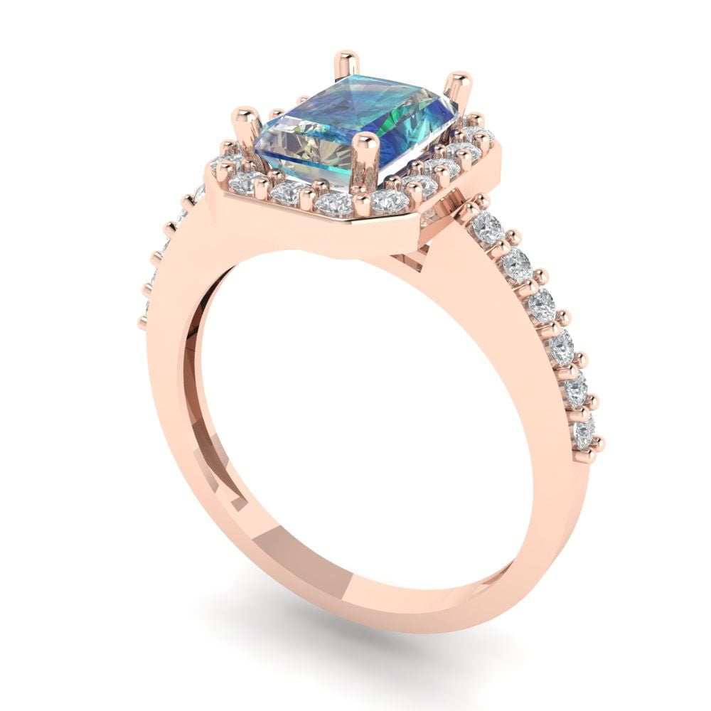 3.84ct emerald cut blue Crystal 18k white gold engraving statement bridal wedding halo Designer ...