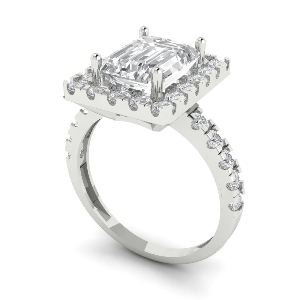 3.84ct emerald cut clear moissanite 18k white gold halo Bridal Wedding Engagement Promise ...