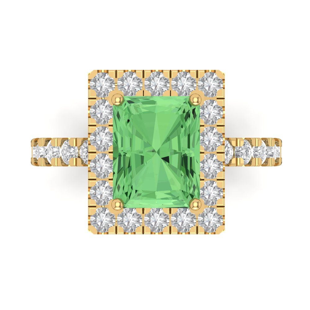 3.84ct emerald cut green Crystal 18k yellow gold engraving statement bridal wedding halo ...