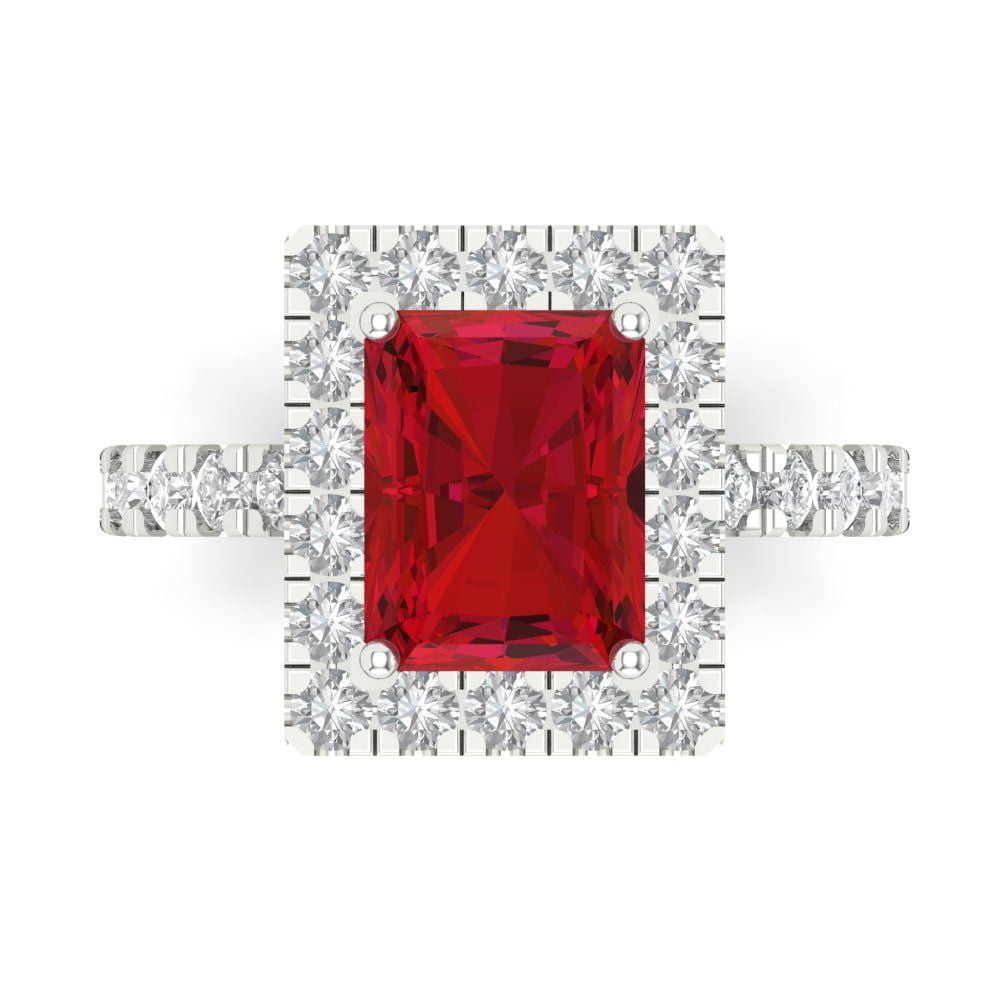 3.84ct emerald cut red ruby 18k white gold engraving statement bridal ...