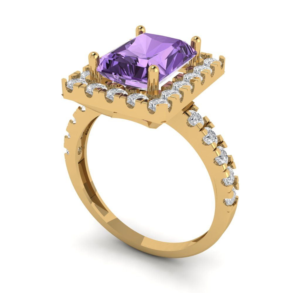 3.84ct emerald cut alexandrite 14k yellow gold halo Bridal Wedding Engagement Promise ...