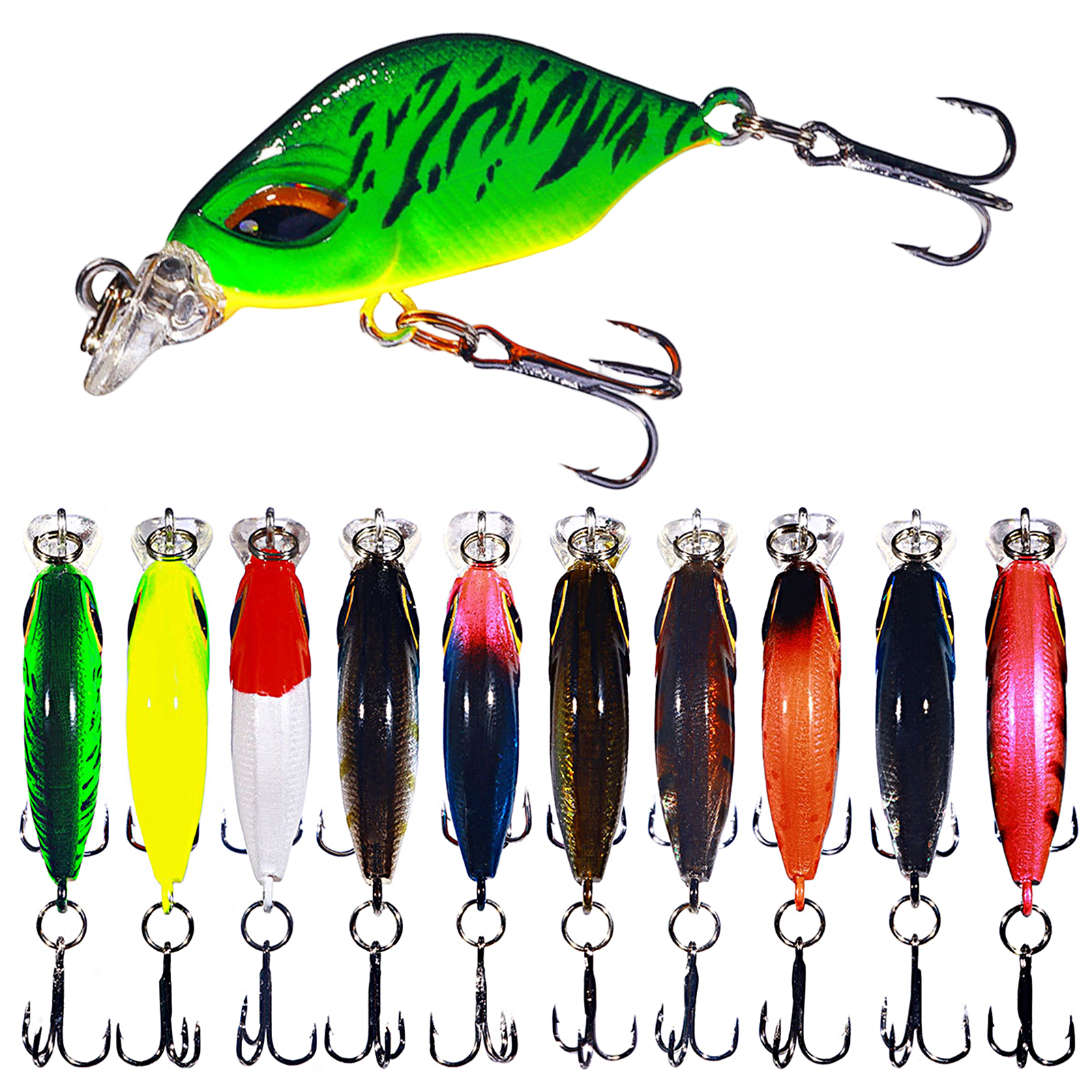 3.8cm/3.3g Minnow Bait Simulation 3D Fisheye Wobbler Double Sharp Hooks ...