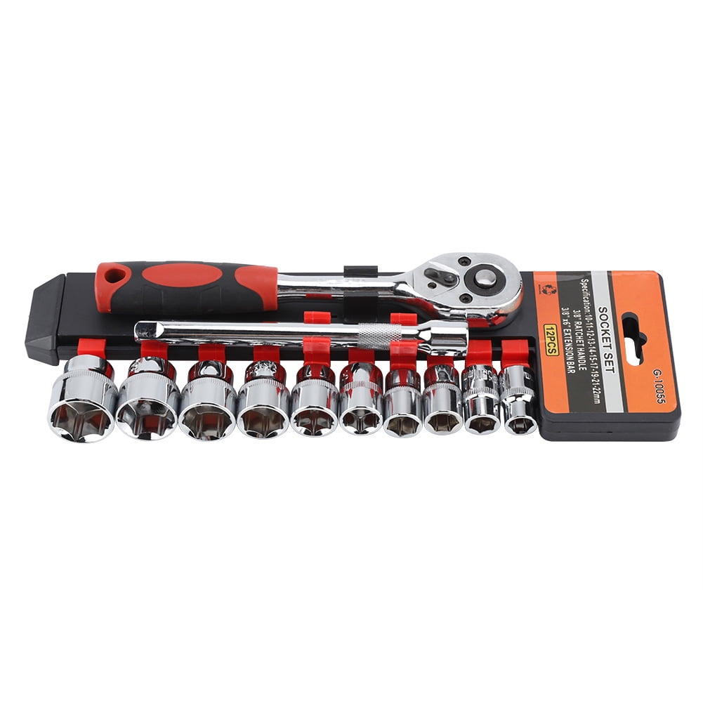 3/8in Ratchet Socket Set, 12-Piece with Extension Bar for DIY Repairing ...