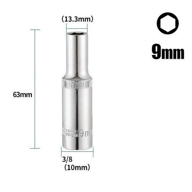 3/8inch Deep Socket Adapters Chrome Vanadium Steel Hex Long Sleeve ...