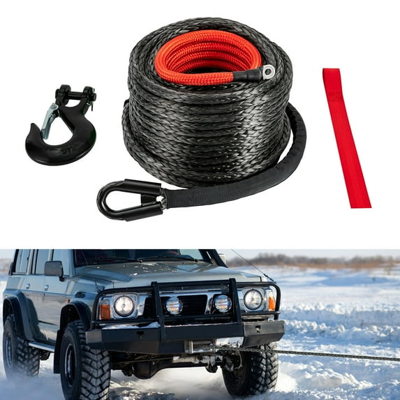 3/8x100" Synthetic Winch Rope with Hook for 4WD Off-Road Truck Jeeps ...
