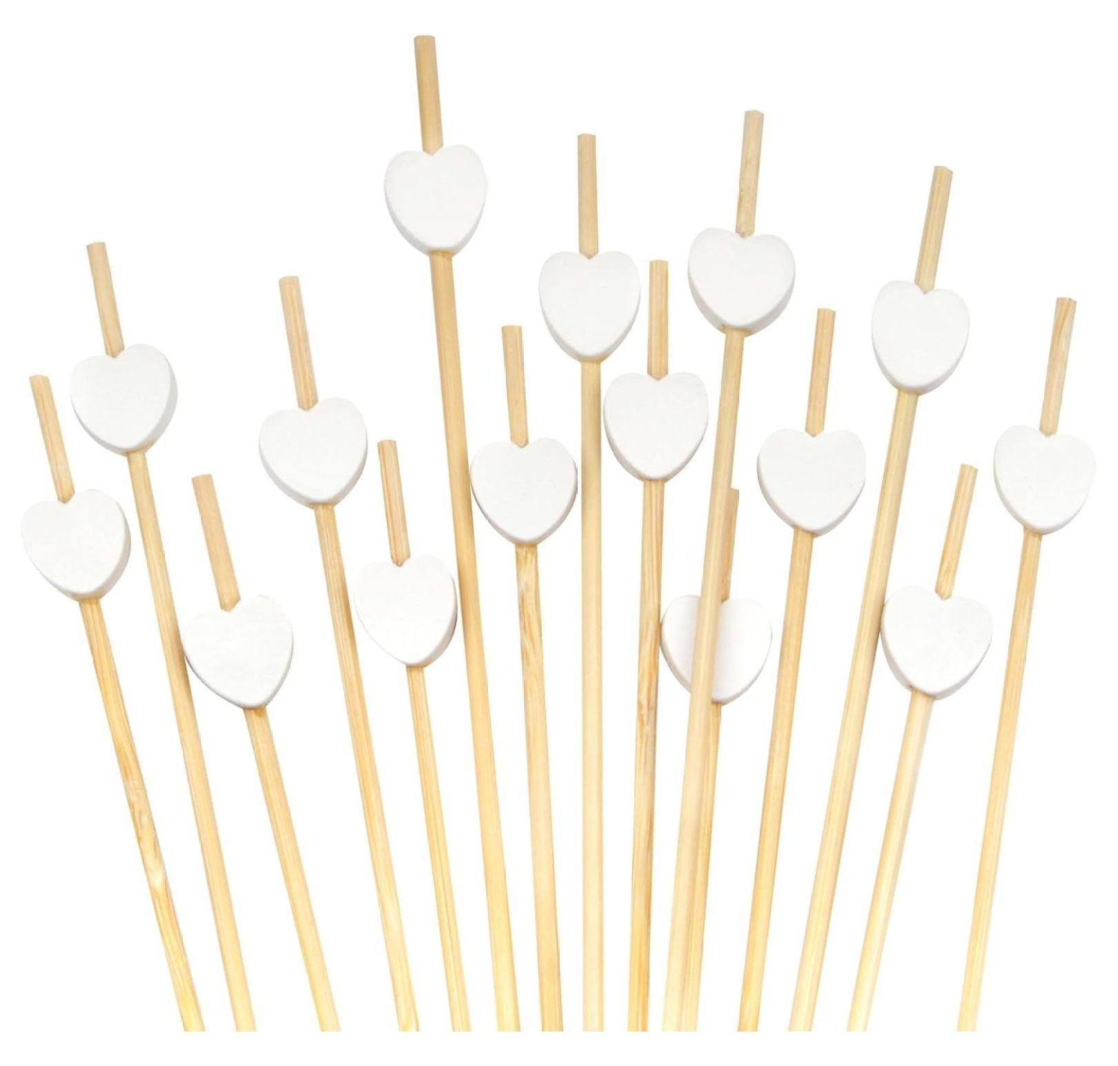 3.9" Decorative White Heart Bamboo Cocktail Fruit Sandwich Picks ...