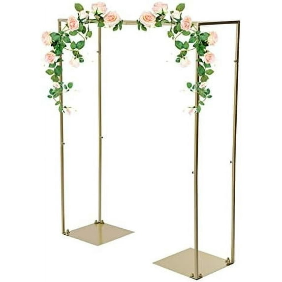 3.9 FT Wedding Gold Rectangle Arch Stand with Base, Steel Tubes Drape ...