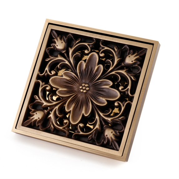 3.9 Inch Antique Shower Floor Drain Square Brass Floor Drain Bathroom ...