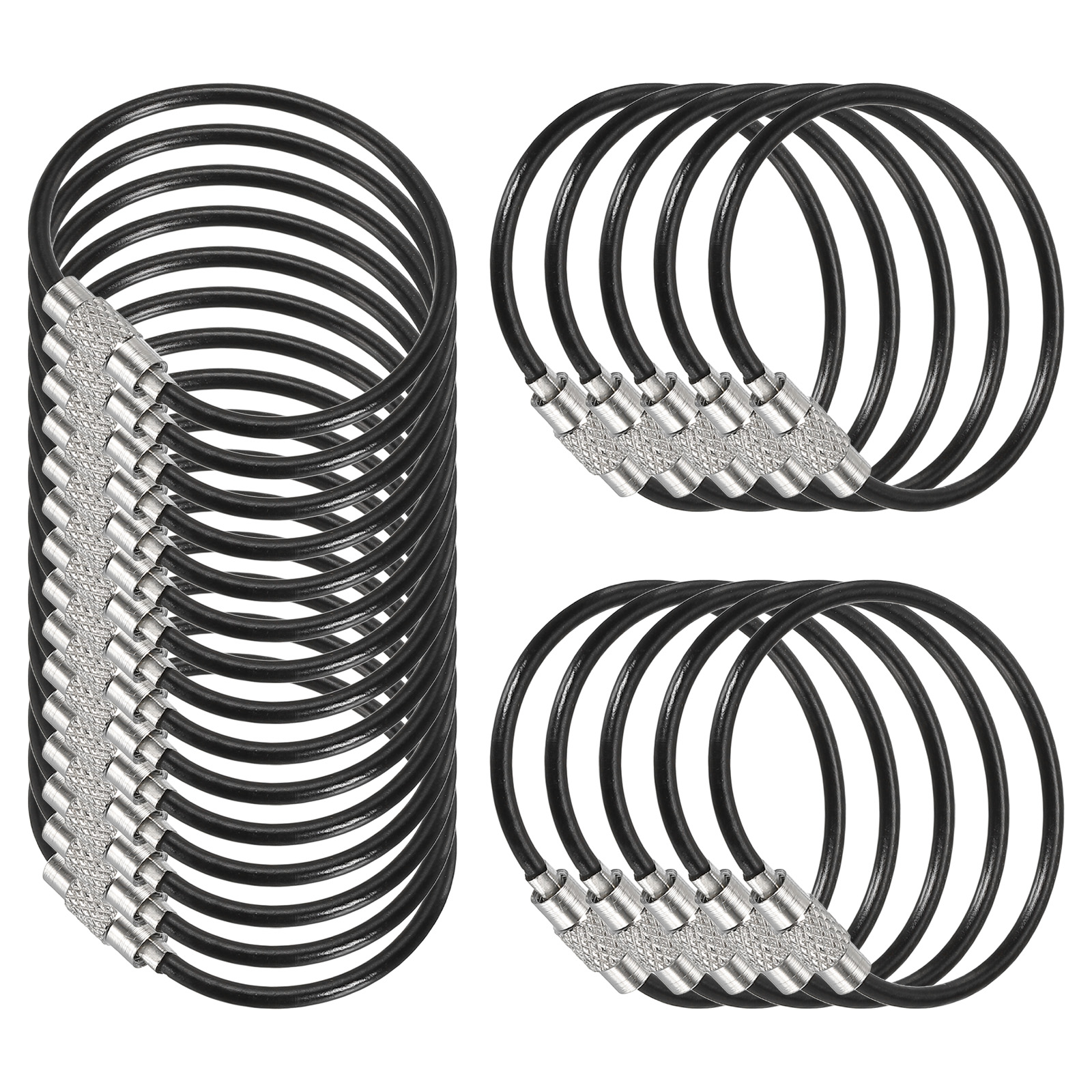 3.9 Inch Stainless Steel Wire Keychain Cable Key Ring Loop, Black, 100 ...