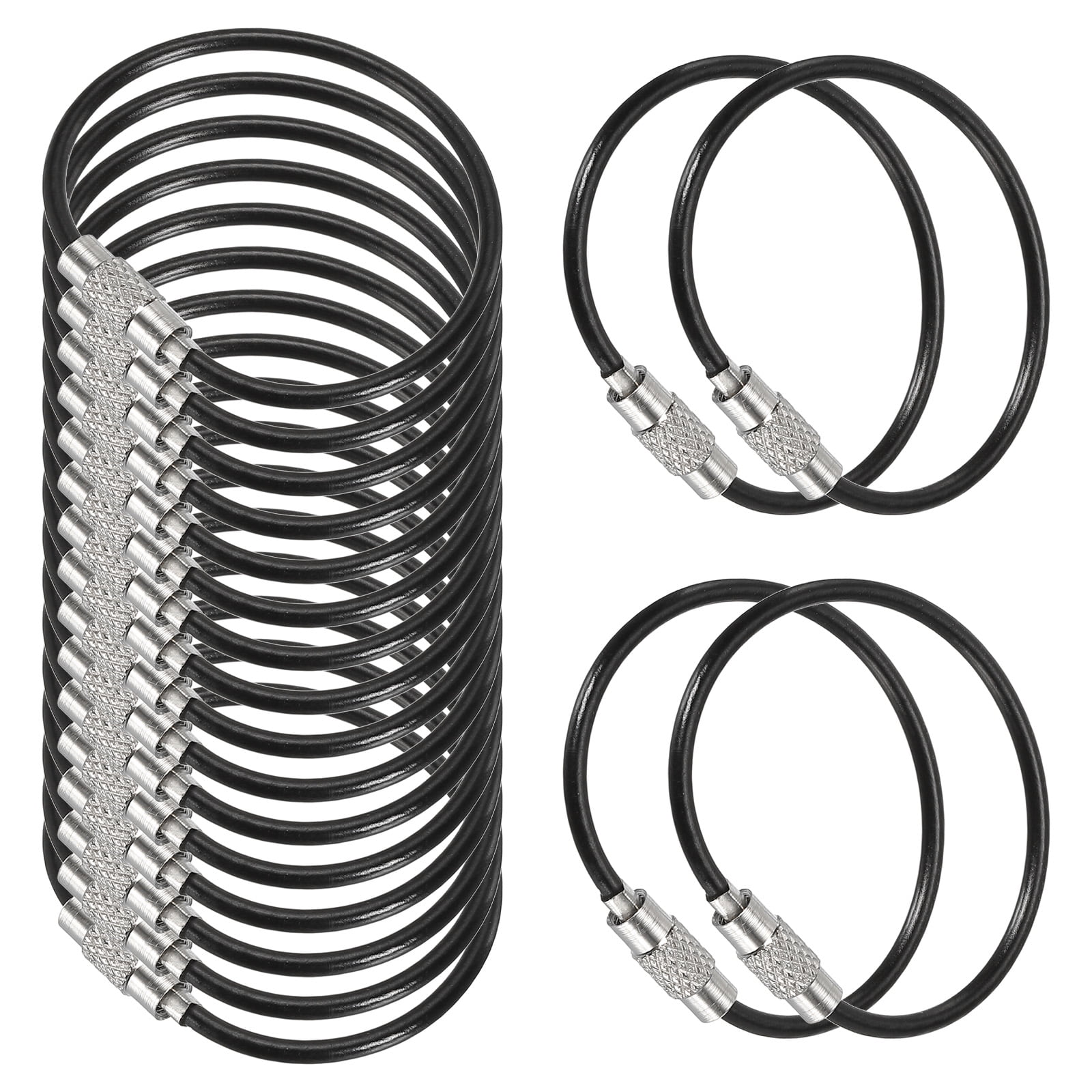 3.9 Inch Stainless Steel Wire Keychain Cable Key Ring Loop, Black, 20 ...