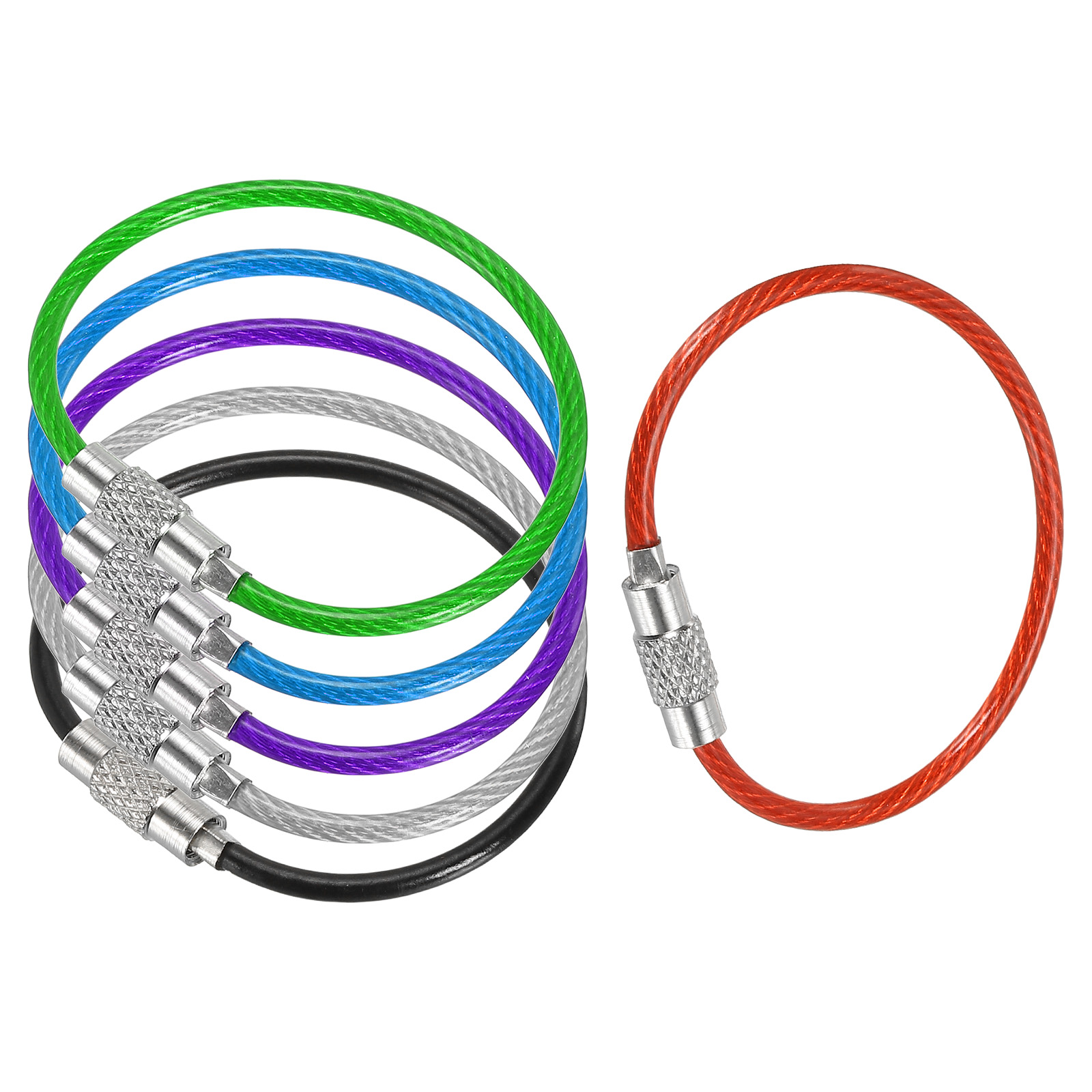 3.9 Inch Stainless Steel Wire Keychain Cable Key Ring Loop, Multicolor ...