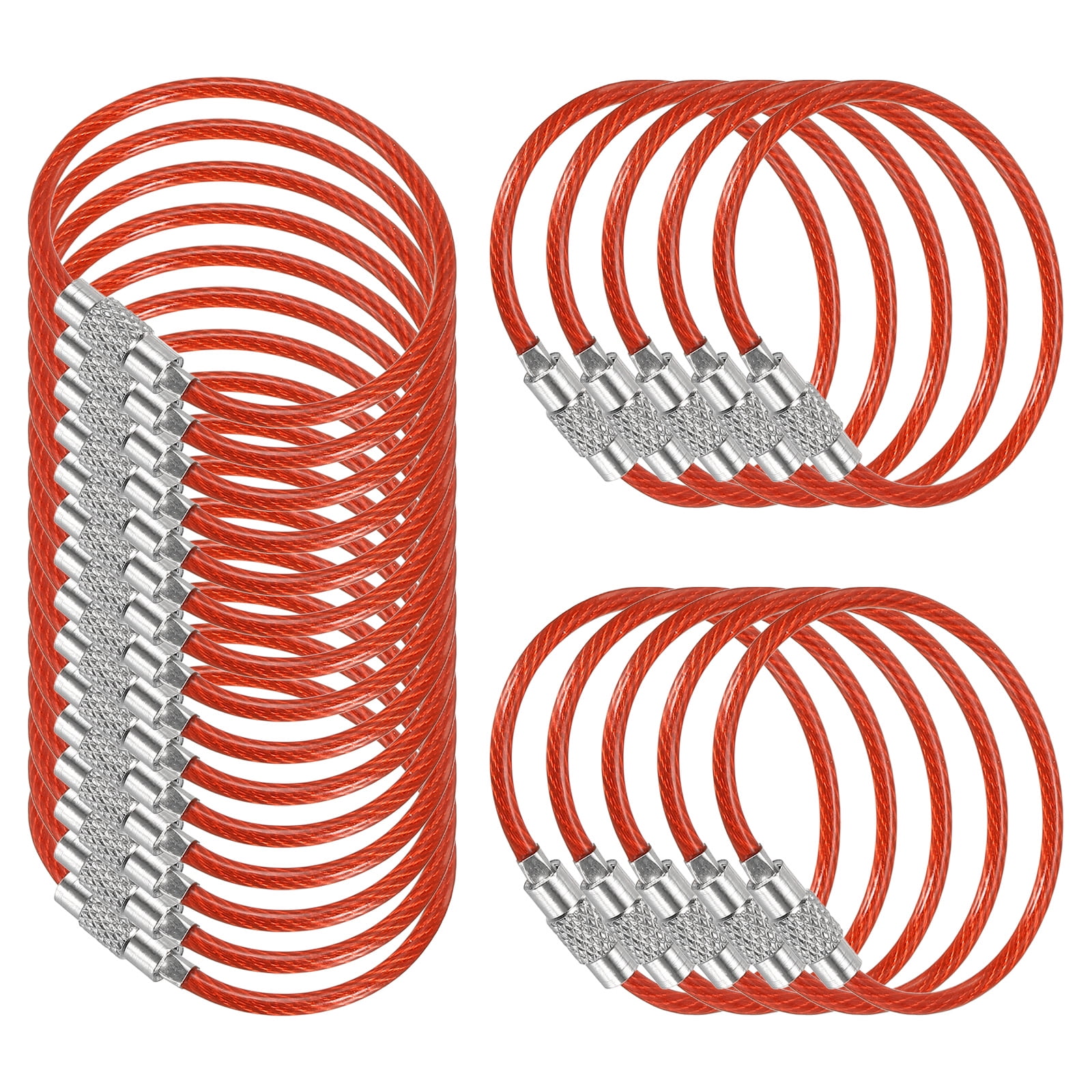 3.9 Inch Stainless Steel Wire Keychain Cable Key Ring Loop, Red, 25 ...