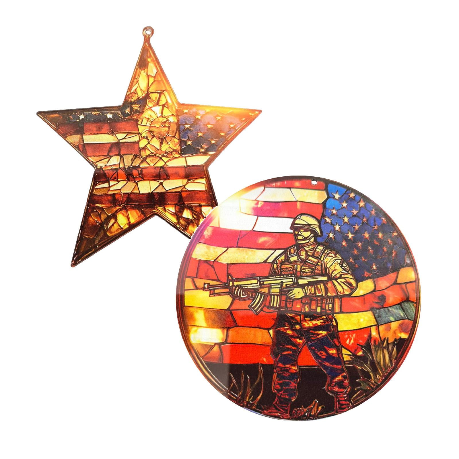 3.9'' Independence Day Veteran Suncatcher Stained Glass Window Hanging ...