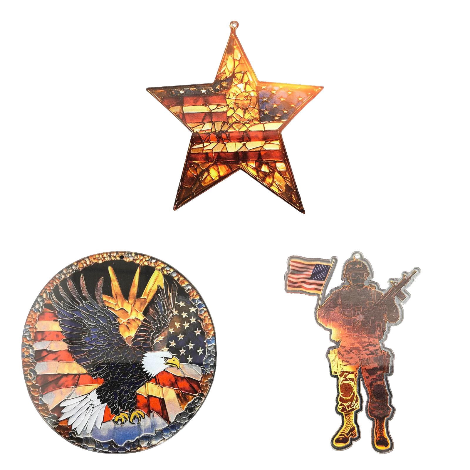 3.9'' Independence Day Veteran Suncatcher Stained Glass Window Hanging ...