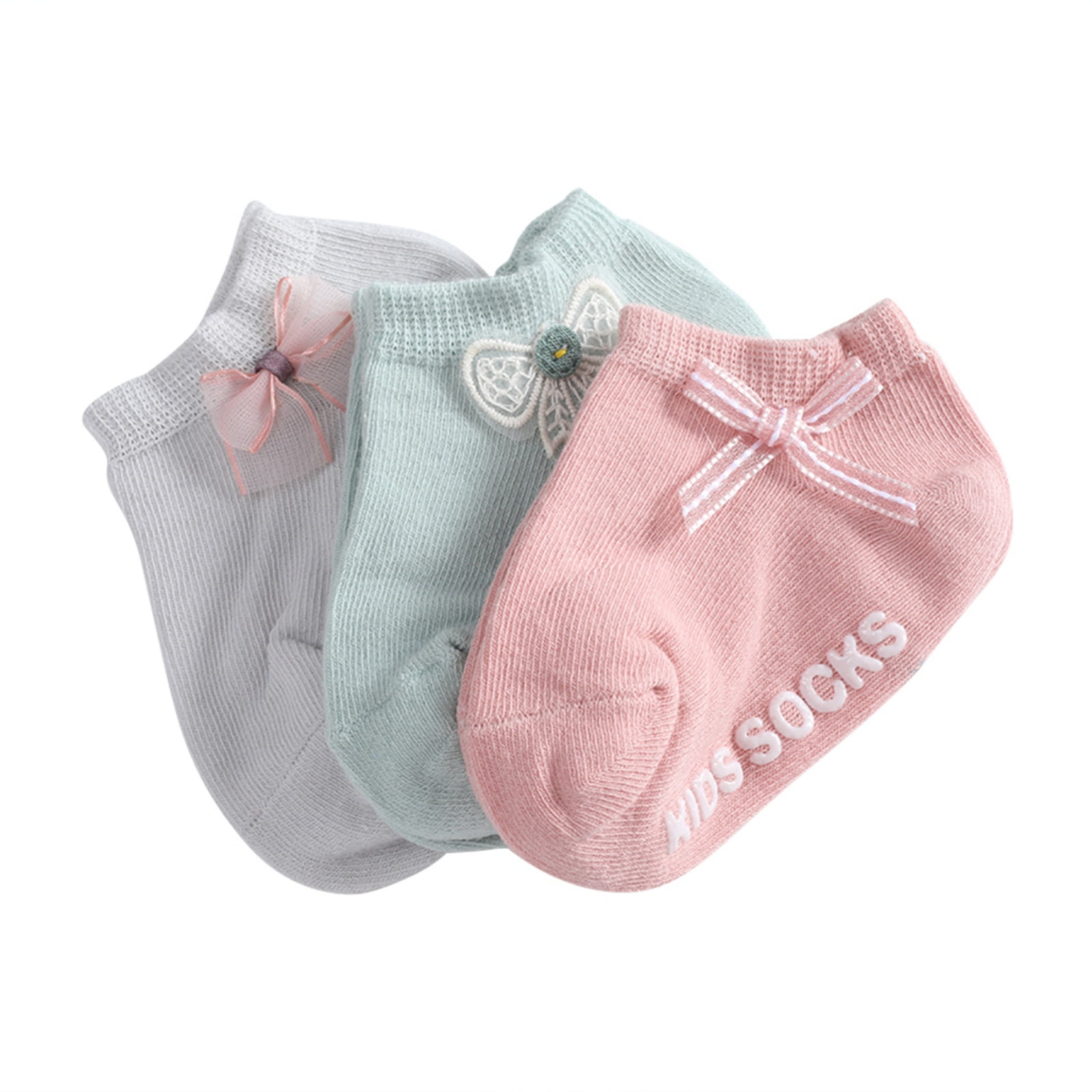 3/9-Pack Baby Toddler Cotton Socks Non-Slip Crew Ankle Socks with Bow ...