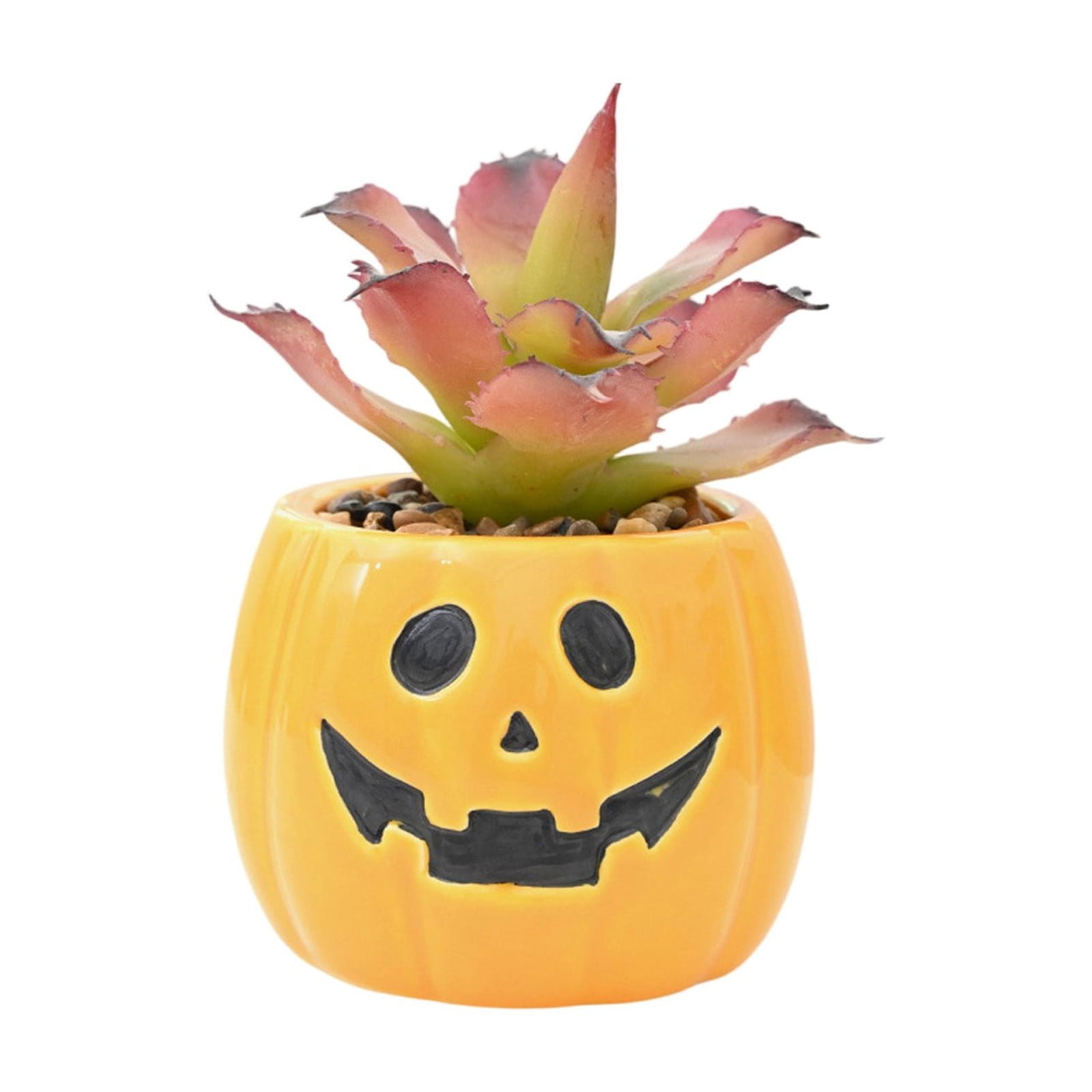 3.9 in. Halloween Haunted Pumpkin Fake Plant Flower Pots — Bold Orange ...