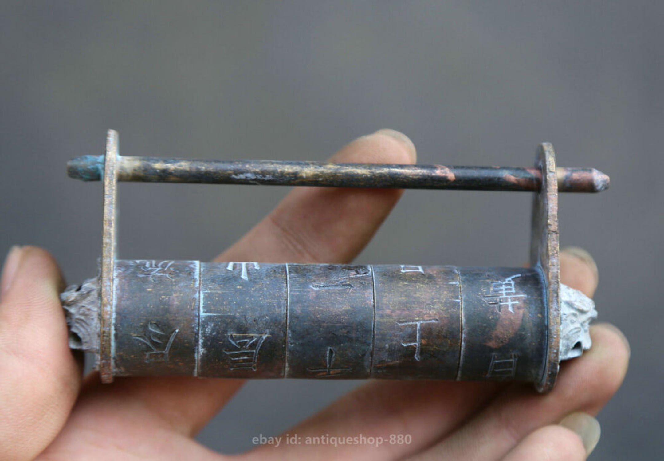 3.9 inch Chinese ancient bronze 5 round Chinese character combination ...