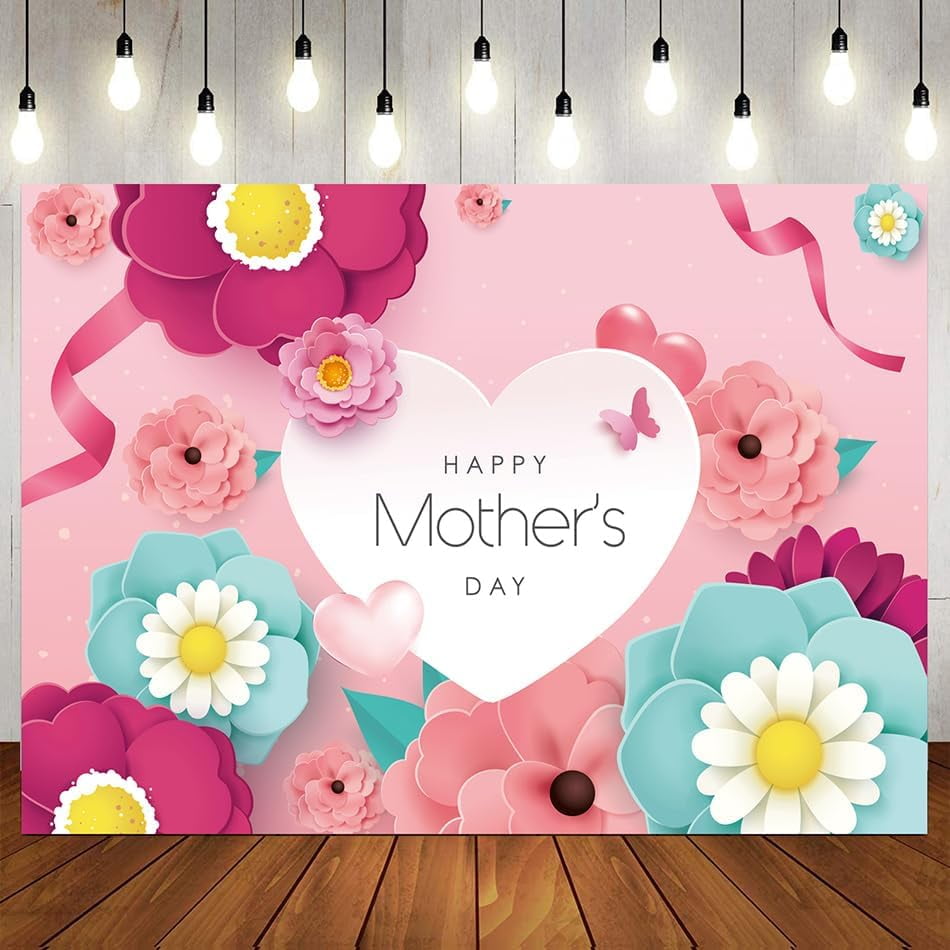 3.9 x 5.9Ft Happy Mother's Day Photography Backdrops Thanks Mother ...