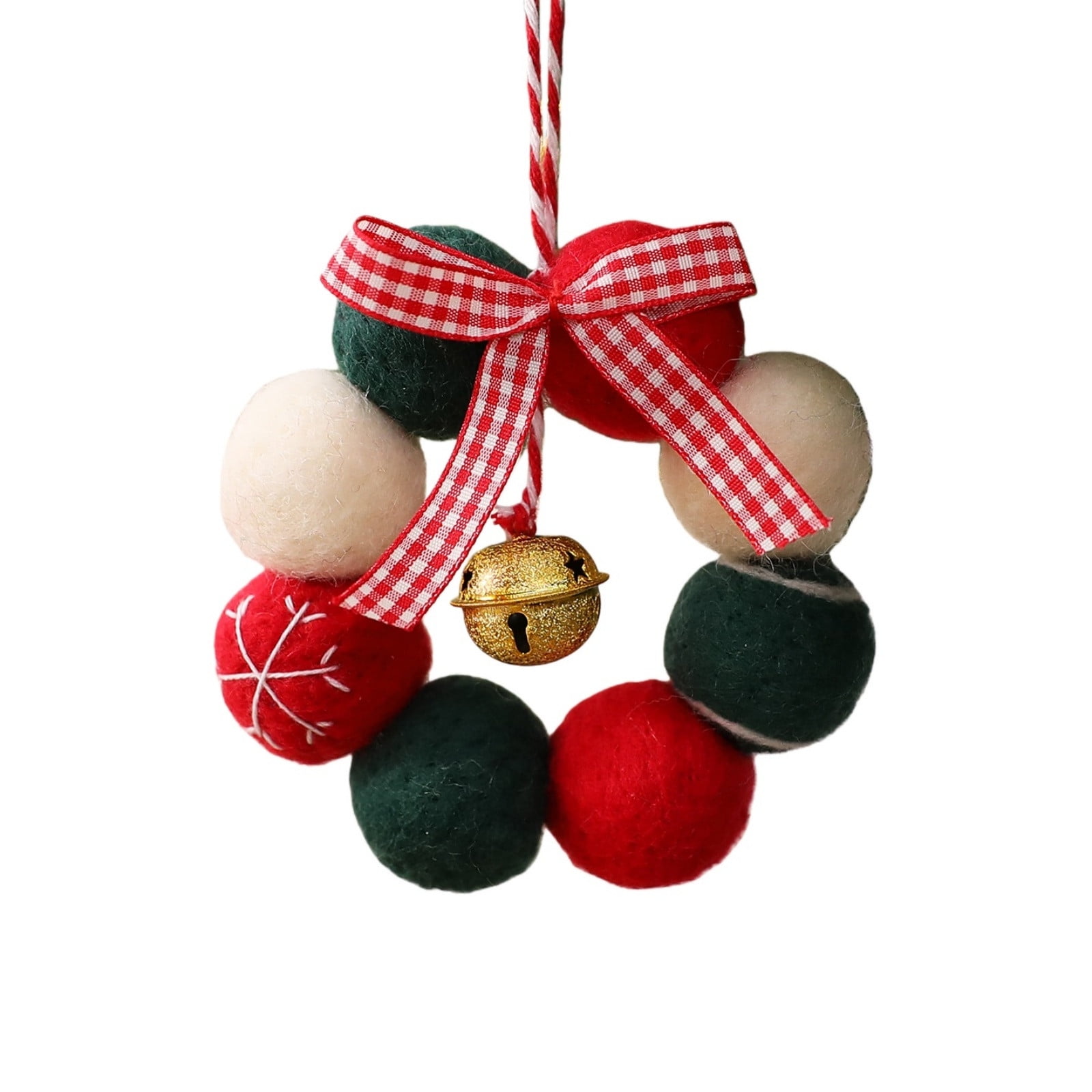 3.94 Inch Handmade Wool Felt Christmas Wreath with Bells and Bow, Mini ...