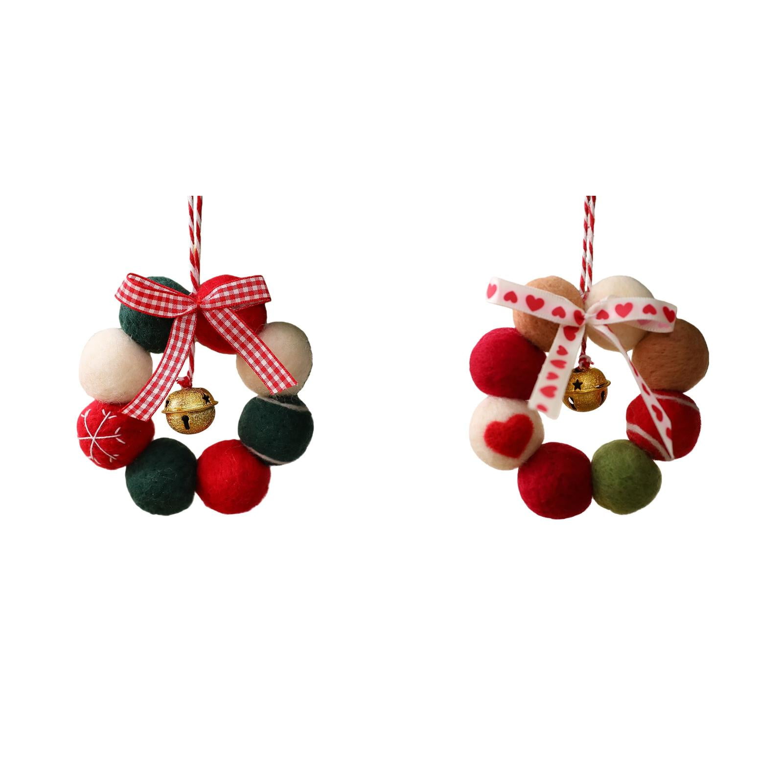 3.94 Inch Handmade Wool Felt Christmas Wreath with Bells and Bow, Mini ...