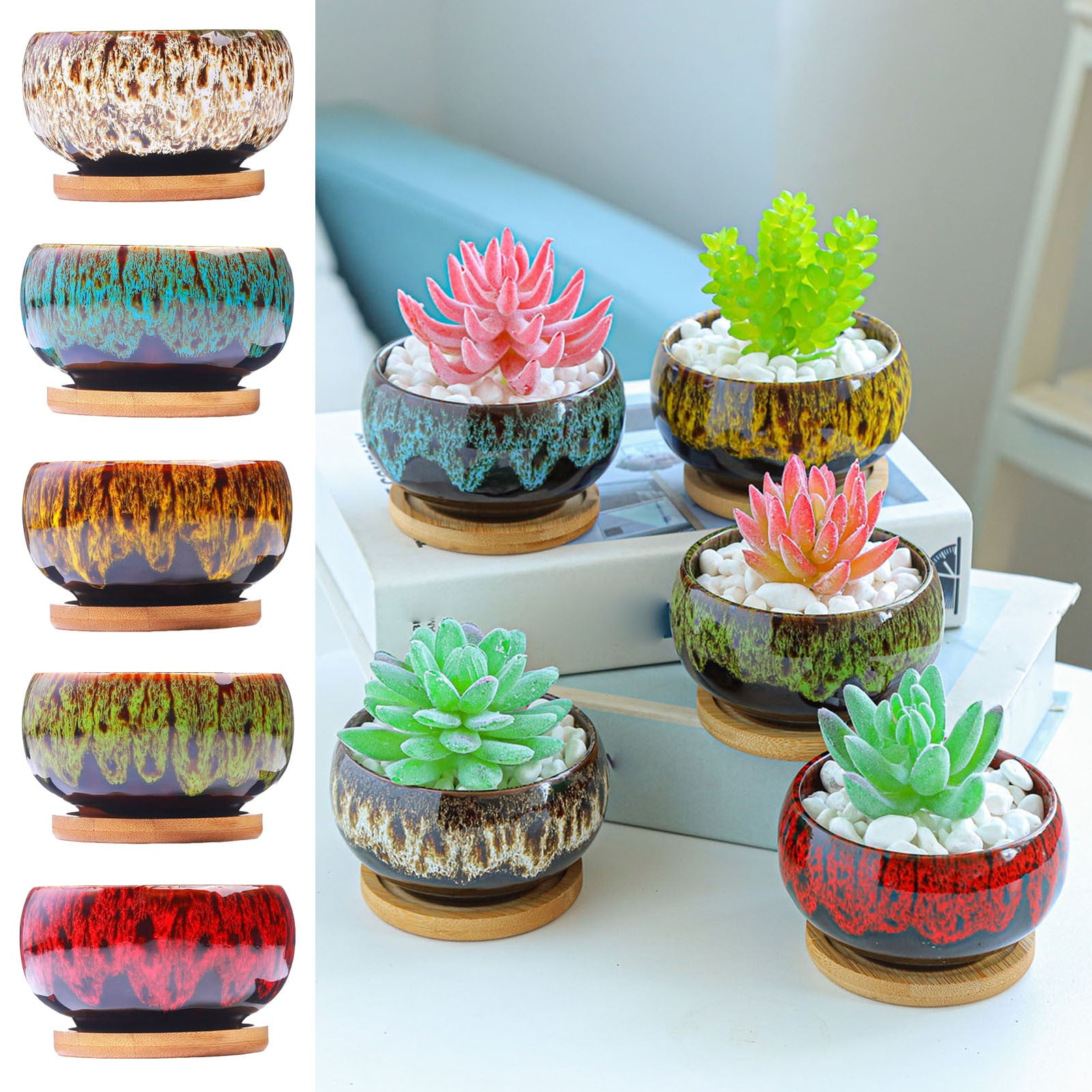 3.94 Inch Round Ceramic Succulent Planter Pot with Drainage Hole and ...