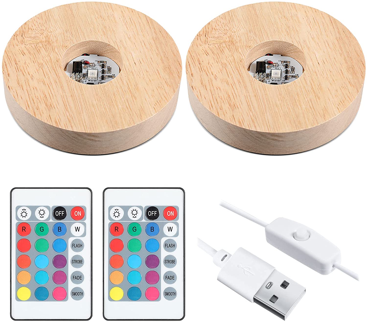 3.94 Inch Wooden Light Stand Base Colorful LED Lights Display Base with ...