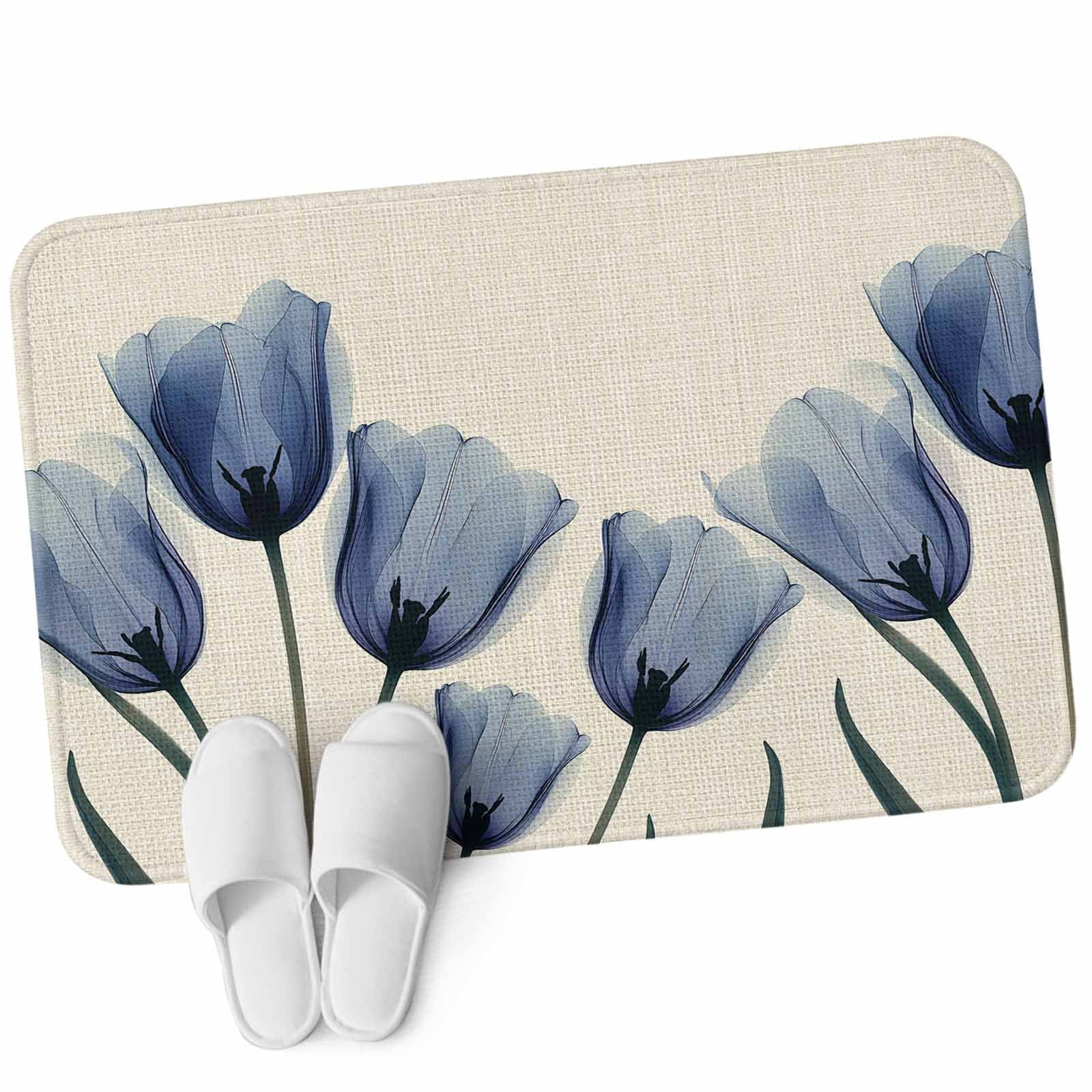3.94'x5.25' Area Rug for Bedroom, Blue Tulip Non Slip Soft Small Carpet ...