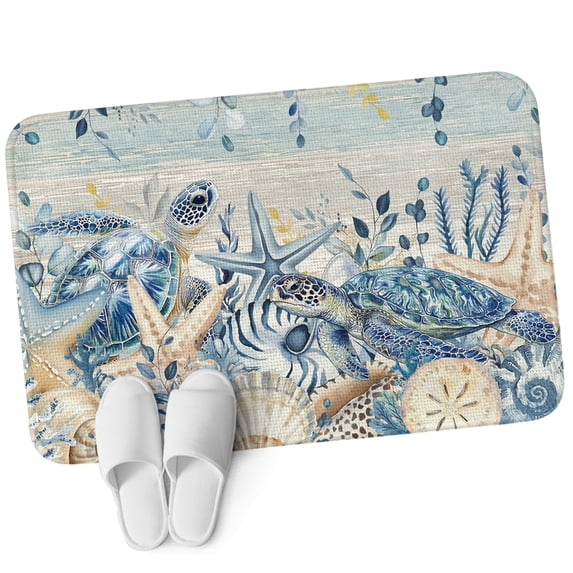 3.94'x5.25' Area Rug for Bedroom, Blue Turtle Coastal Non Slip Soft ...