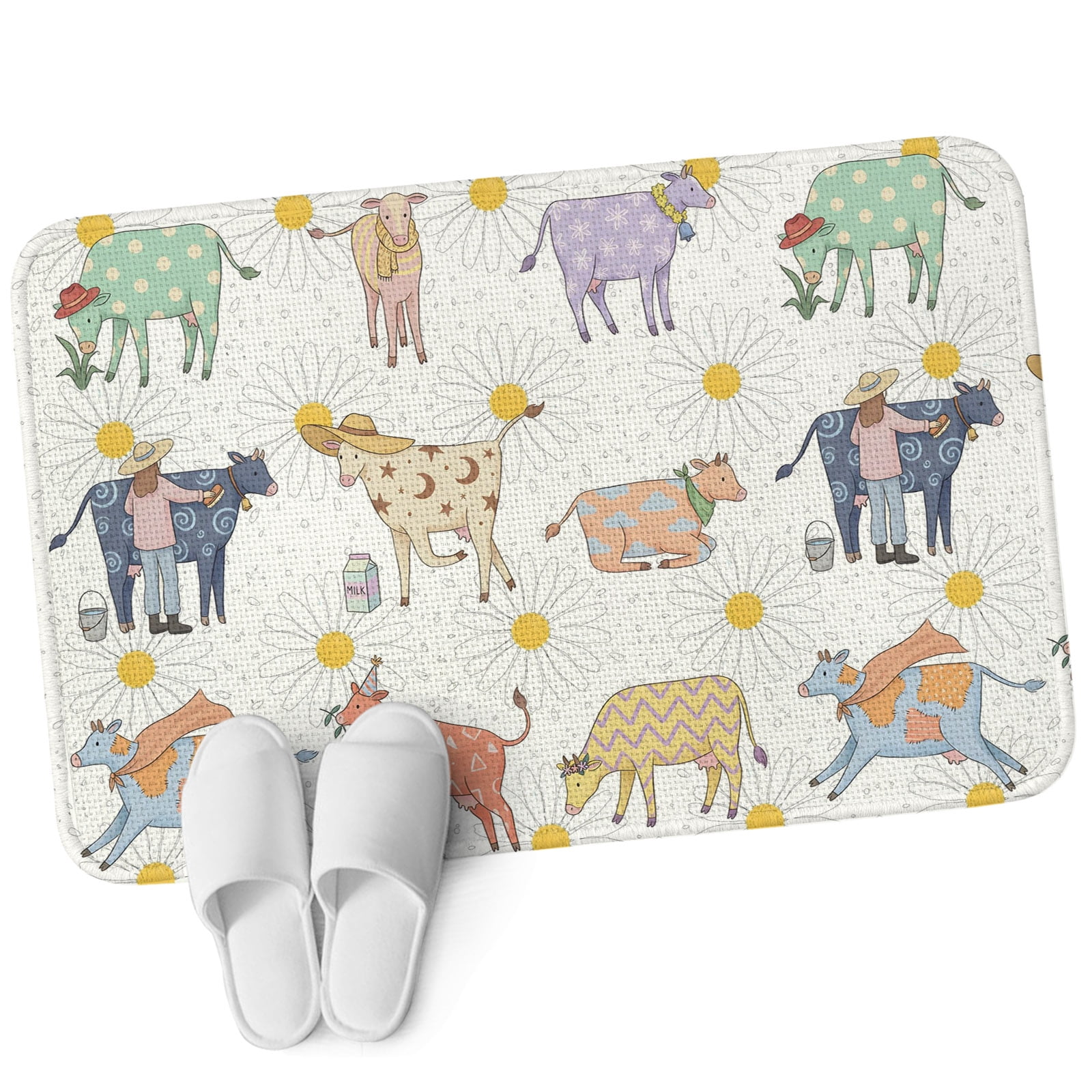 3.94'x5.25' Area Rug for Bedroom, Colorful Cow Print Non Slip Soft ...