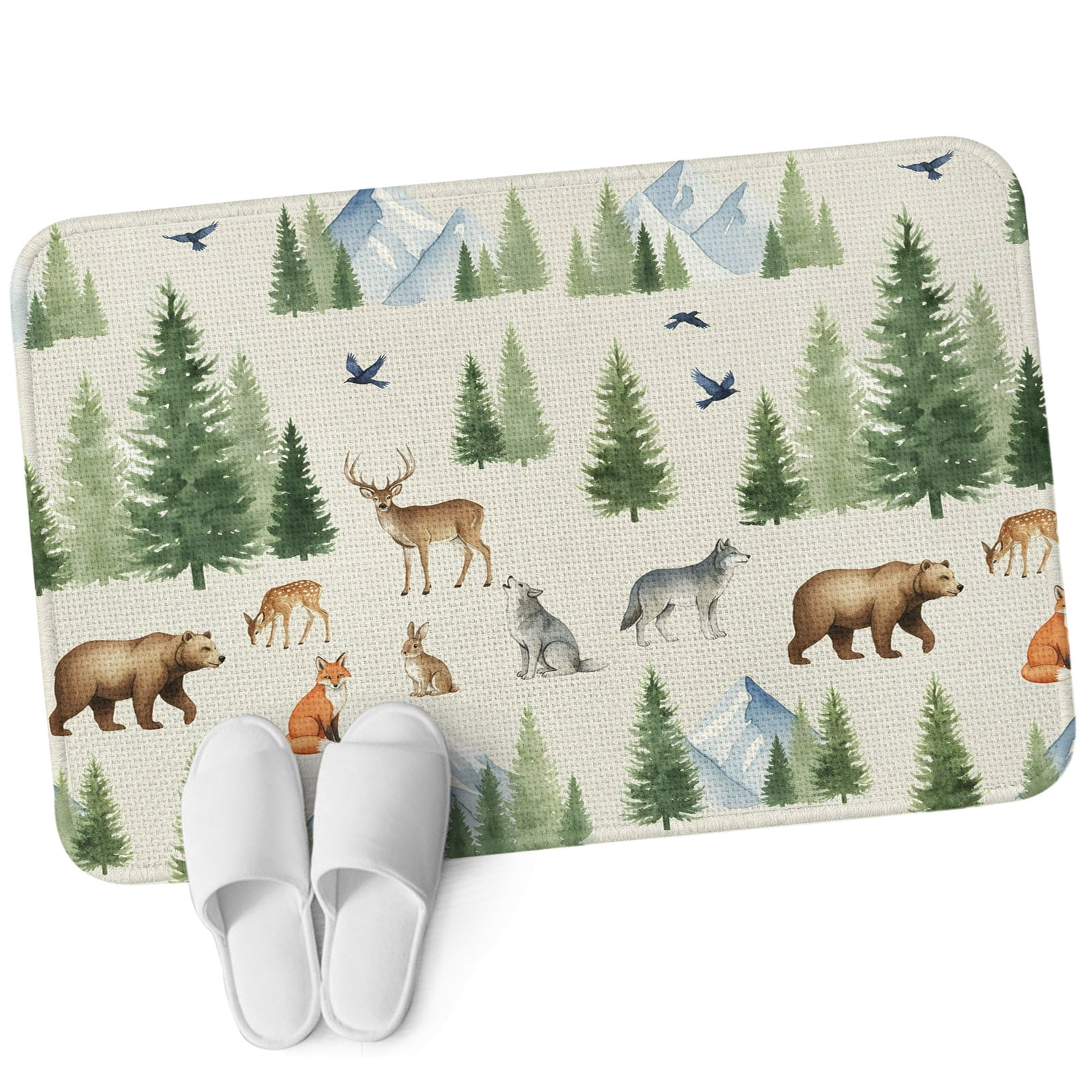 3.94'x5.25' Area Rug for Bedroom, Green Trees Elk Cabin Non Slip Soft ...