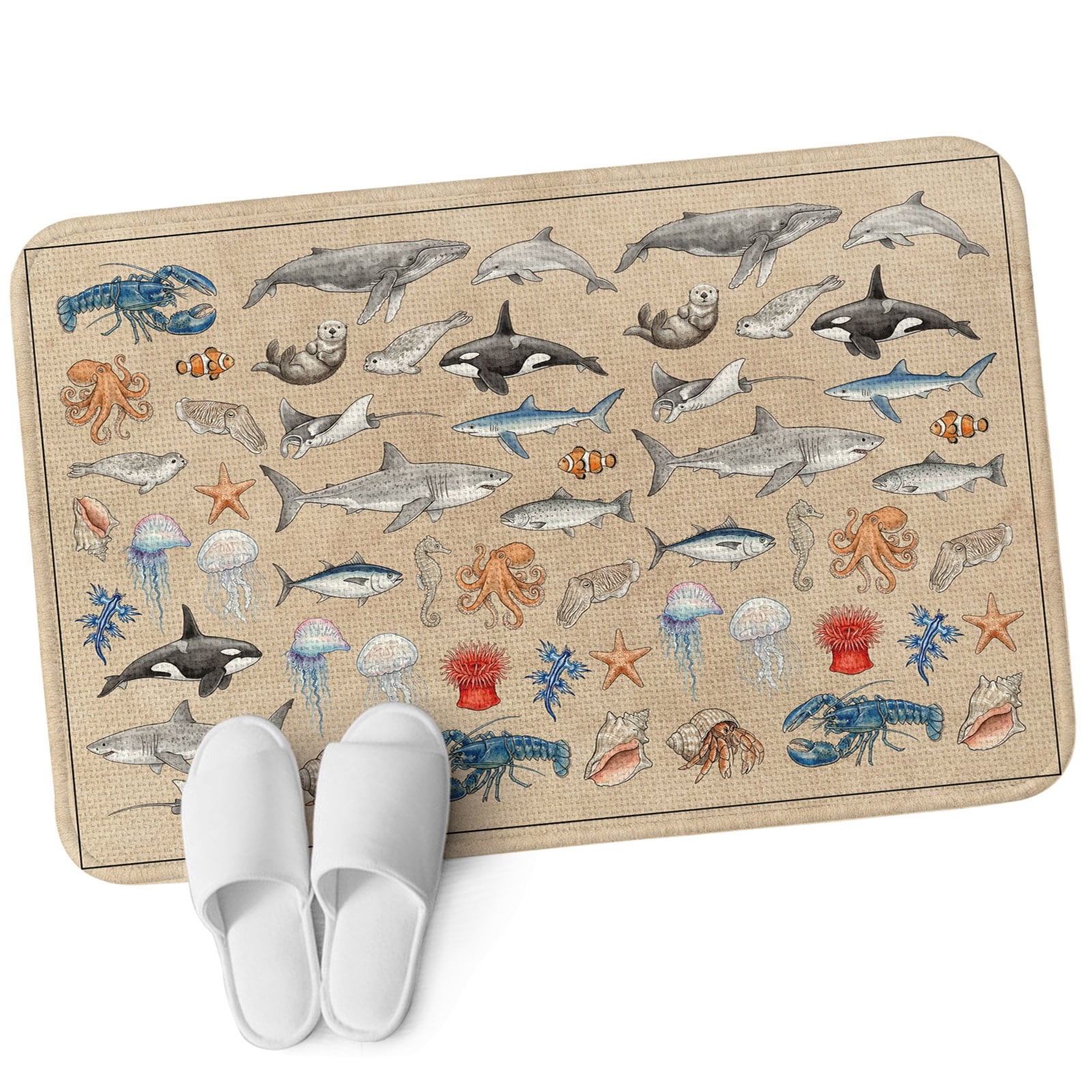 3.94'x5.25' Area Rug for Bedroom, Nautical Coastal Animals Non Slip ...