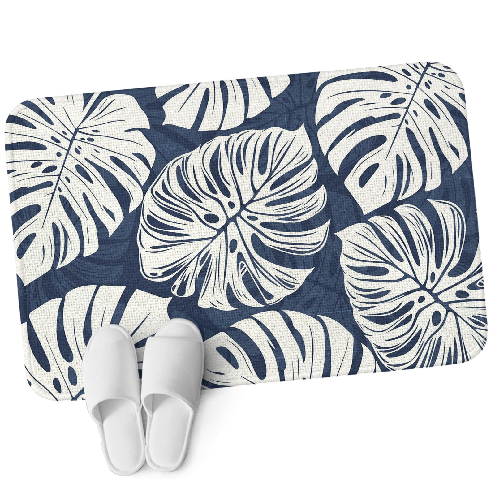 3.94'x5.25' Area Rug for Bedroom, Navy Blue Monstera Deliciosa Non Slip ...
