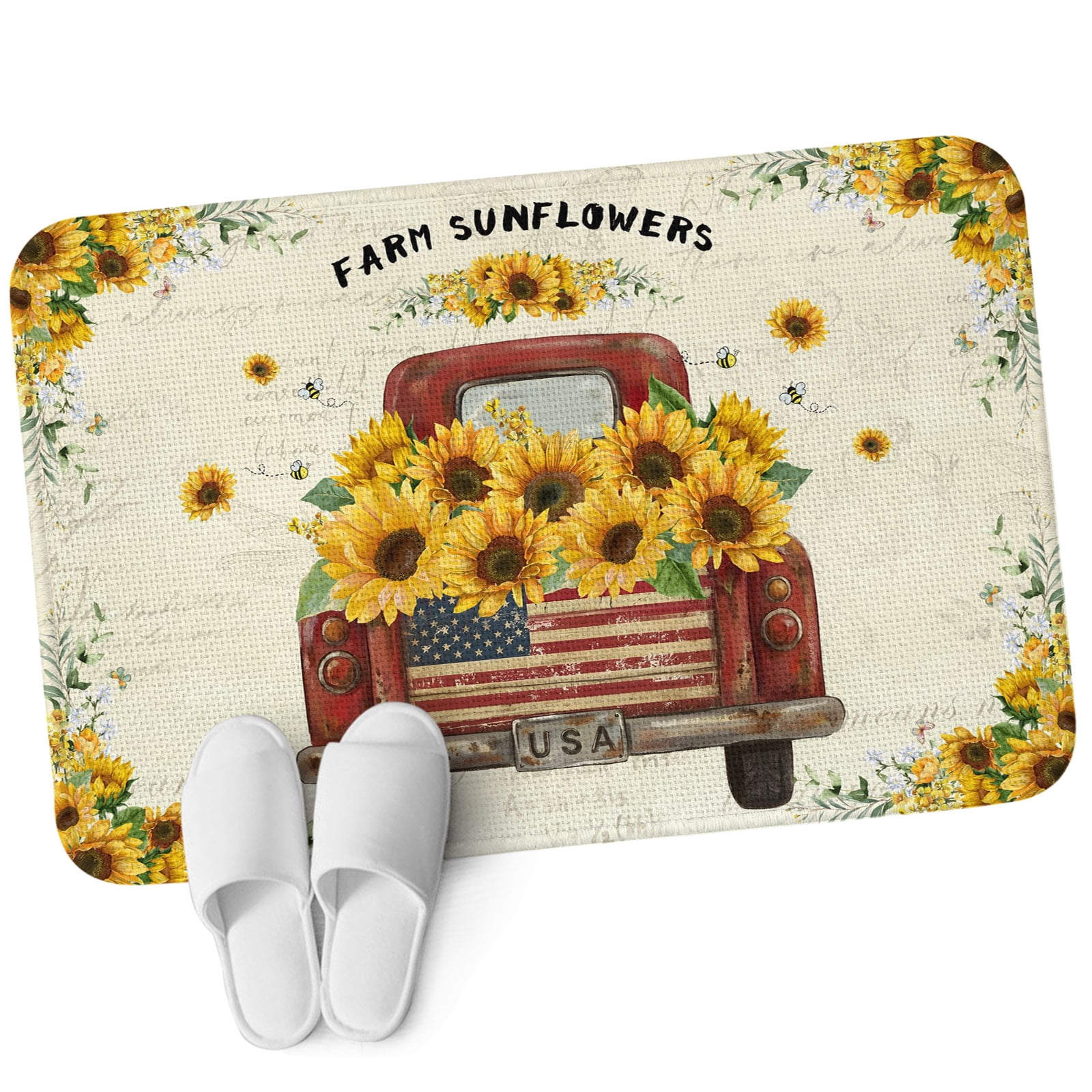 3.94'x5.25' Area Rug for Bedroom, Sunflower Truck Non Slip Soft Small ...