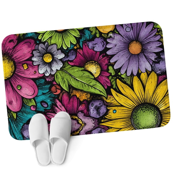 3.94'x5.25' Area Rug for Bedroom, Yellow Purple Flowers Non Slip Soft ...