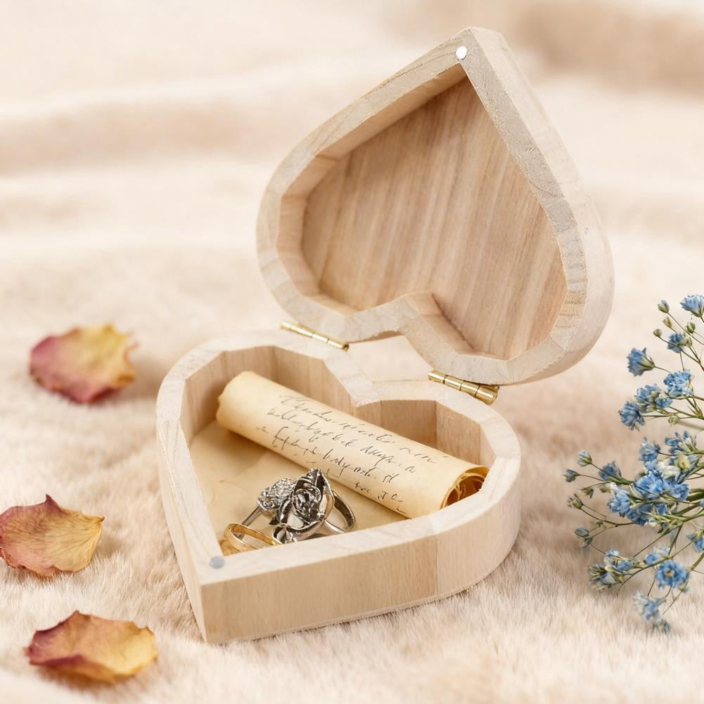 3.941.57 Inch Unfinished Heart Shape Wooden Rings Box,Jewelry Gift Case ...
