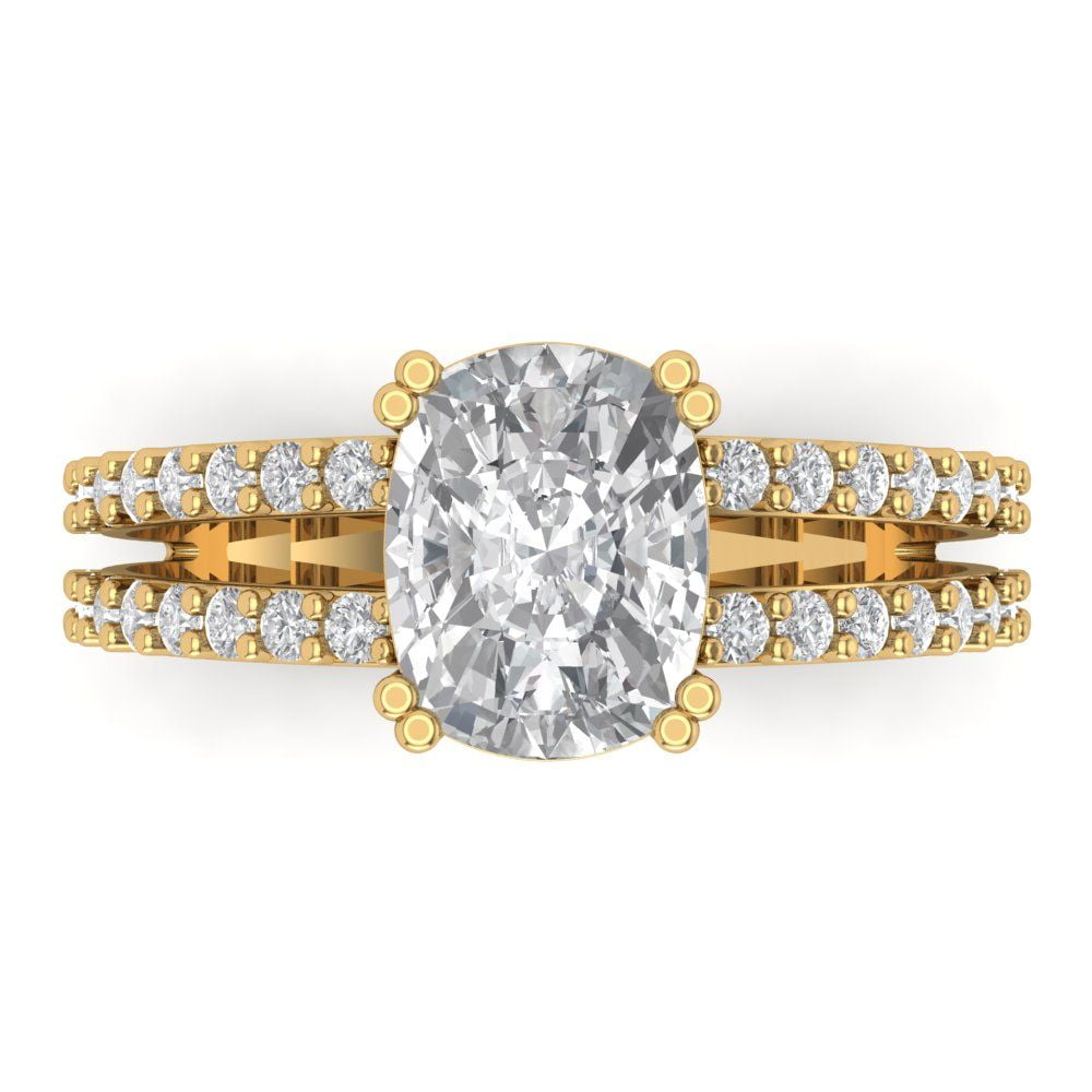 3.96 ct Cushion Cut Clear Crystal 18k Yellow Gold Engraving Statement ...