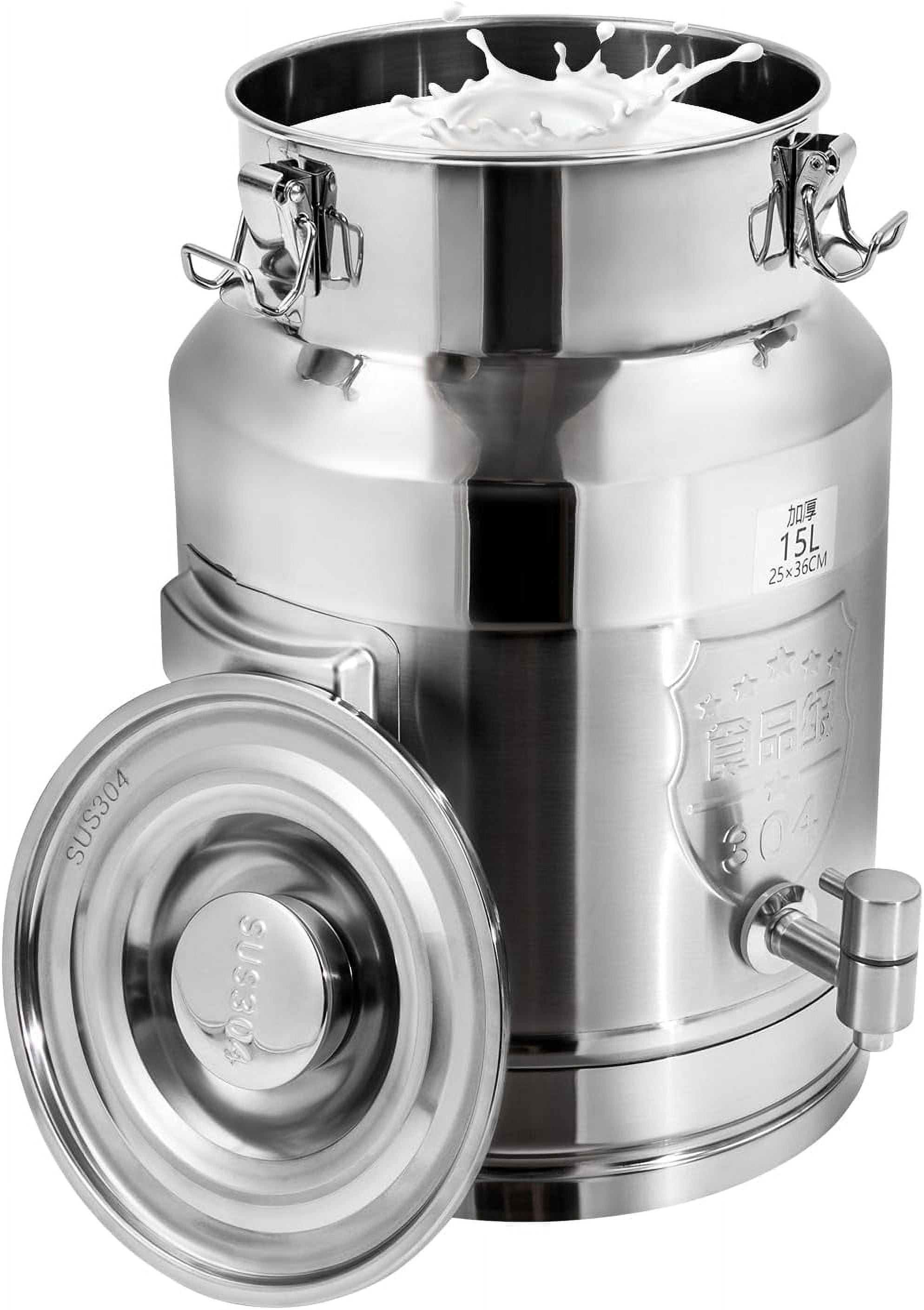 3.96Gal Stainless Steel Beverage Dispenser with Spigot, Milk Can Milk ...
