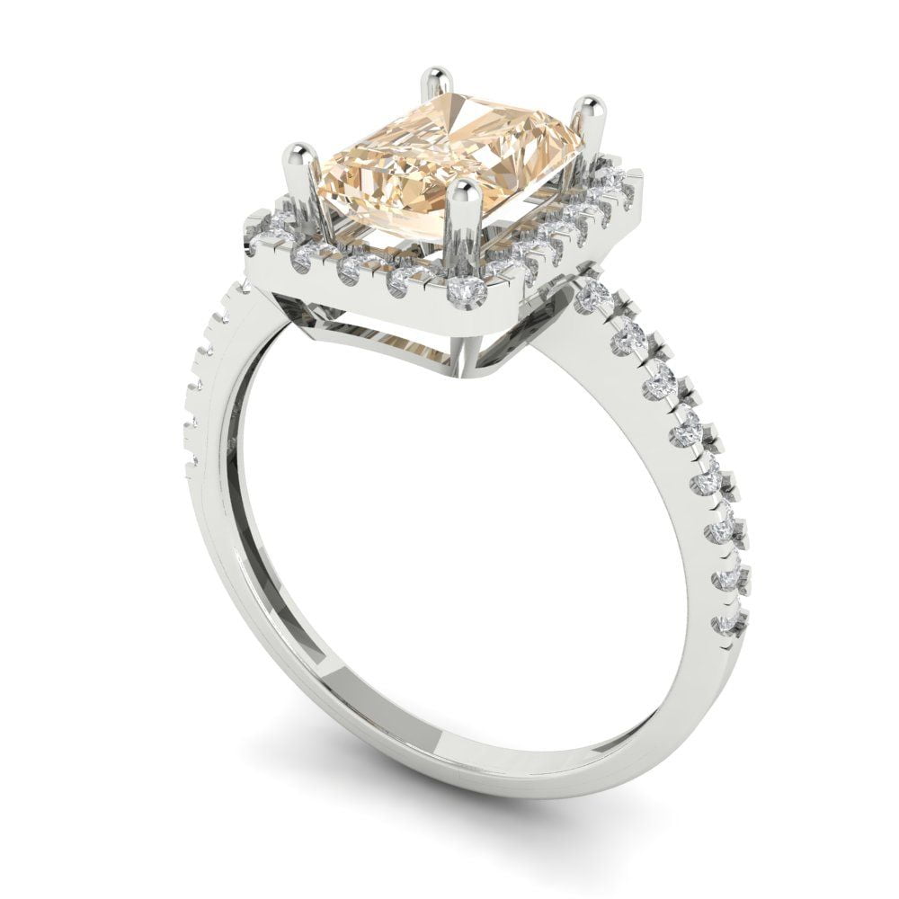 3.96ct Cushion Cut Green Emerald 14k White Gold Engraving Statement Bridal Wedding Designer Ring ...