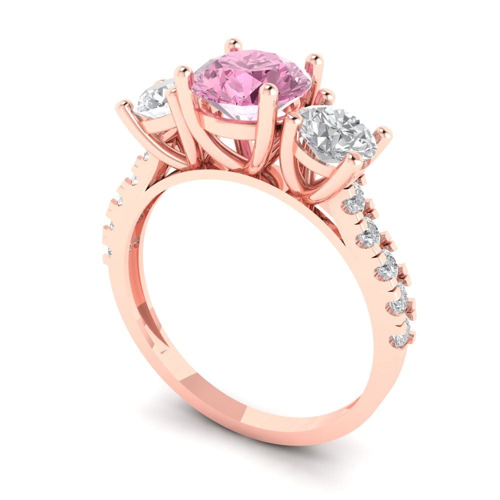 3.96ct Cushion Cut White Sapphire 14k Pink Rose Gold Engraving Statement Bridal Wedding Designer ...