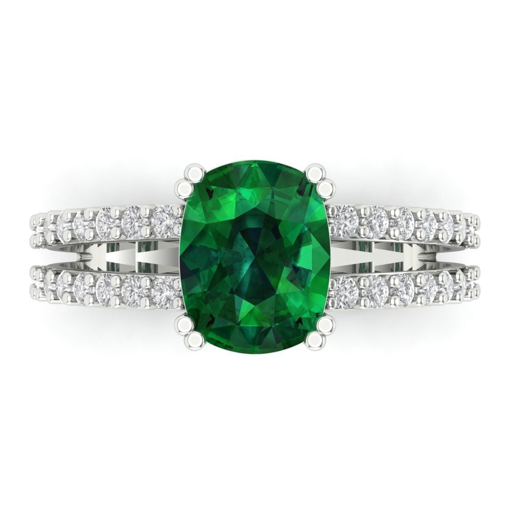 3.96ct Cushion Cut Precious Gemstone Green Emerald Real 18k White Gold ...