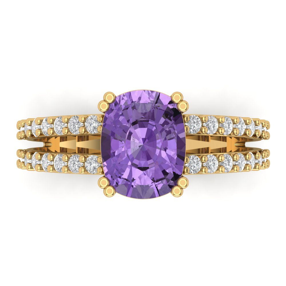 3.96ct Cushion Cut Purple Alexandrite 18k Yellow Gold Engraving Statement Bridal Wedding ...